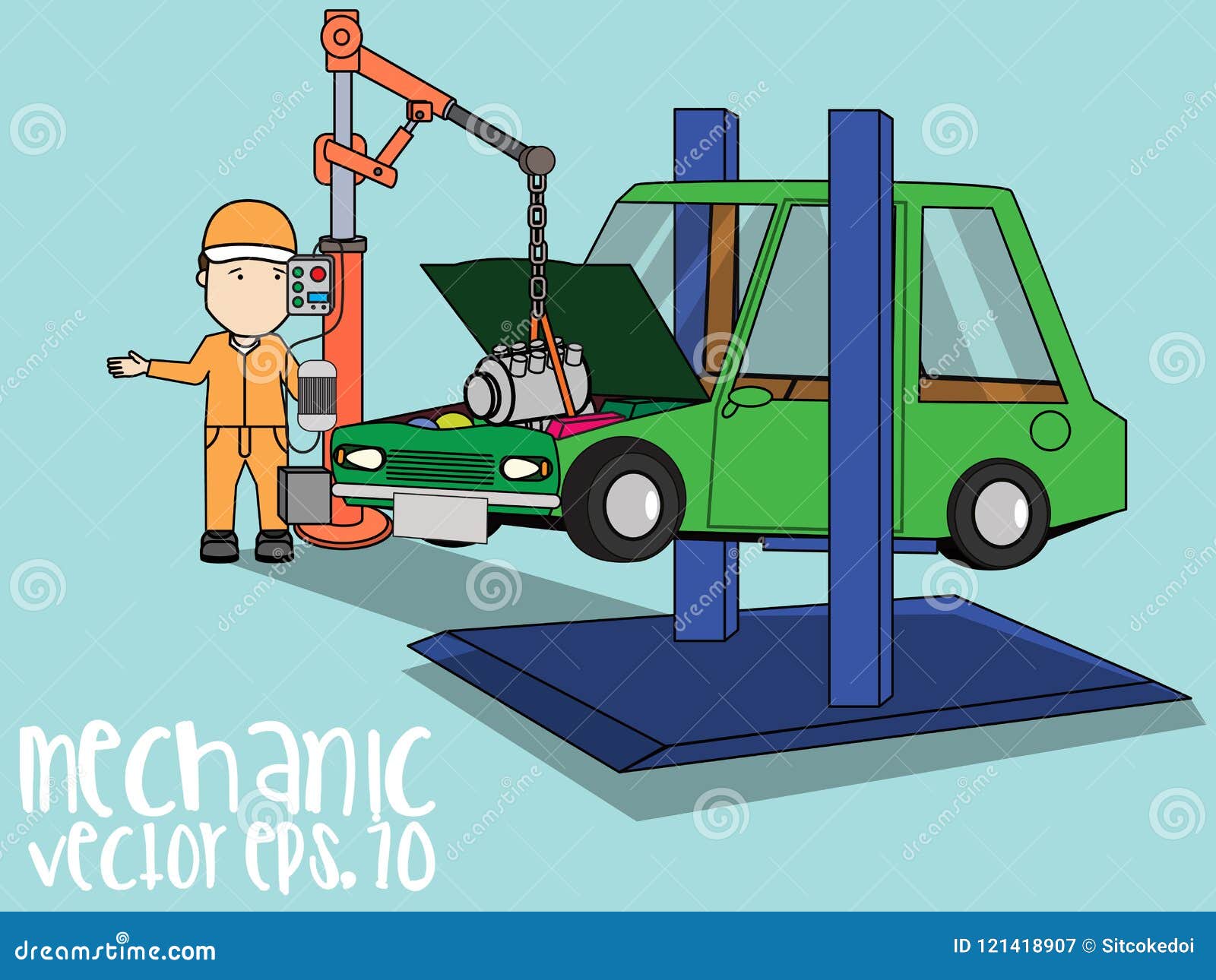 Change Engine and Repair Car. Stock Vector - Illustration of automotive ...