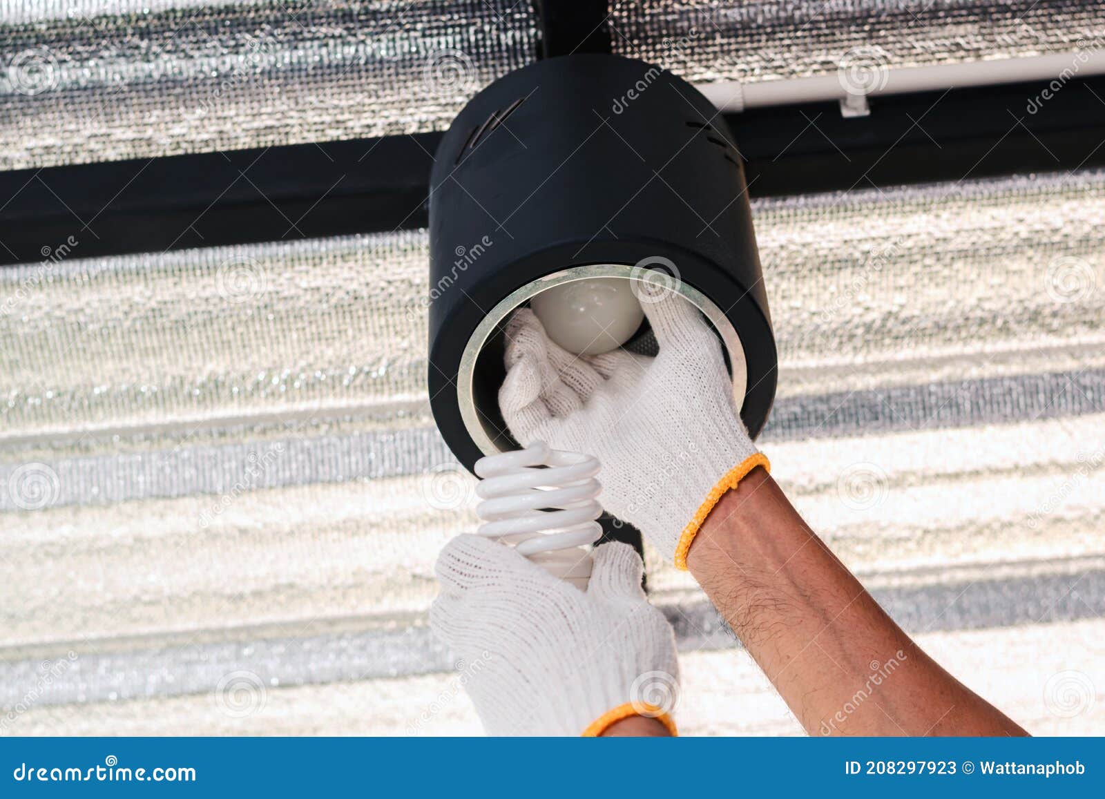 Change the Fluorescent Lamp To the LED Bulb Stock Image - Image of ...