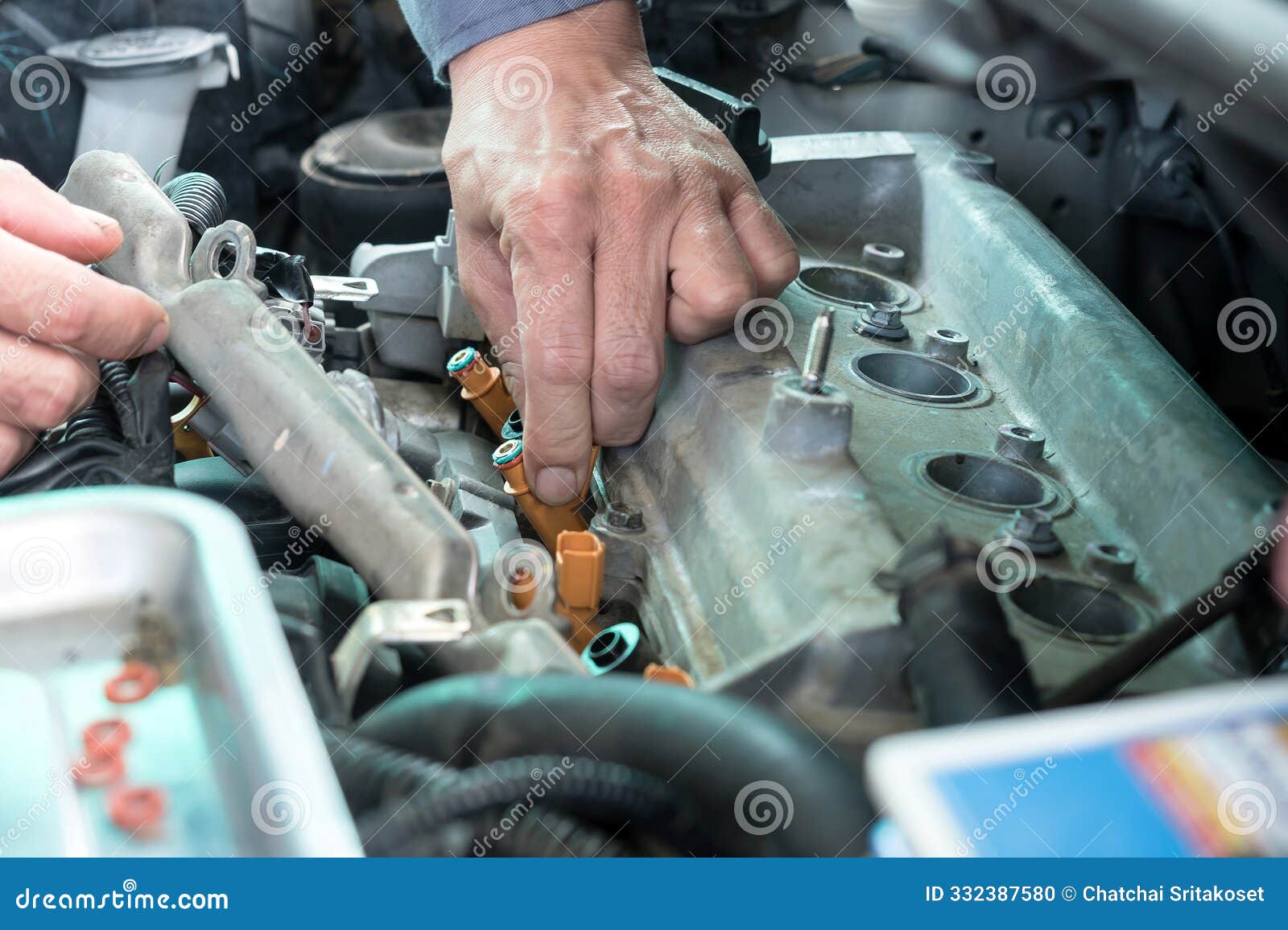 Change Gasoline Engine Injectors for Replacing the Engine Stock Photo ...