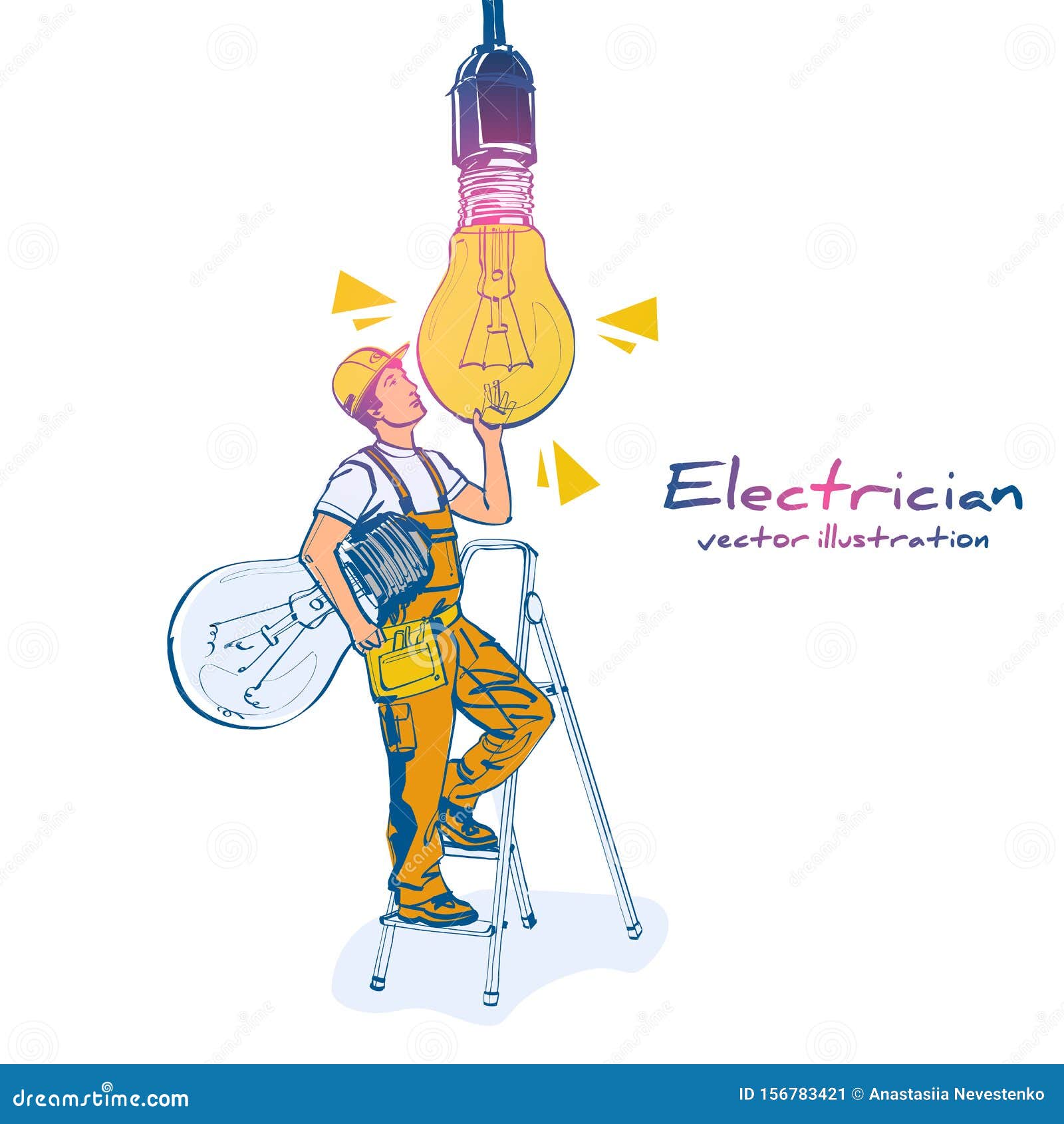 Change Lamp. Replacing the Light Bulb Stock Vector - Illustration of ...