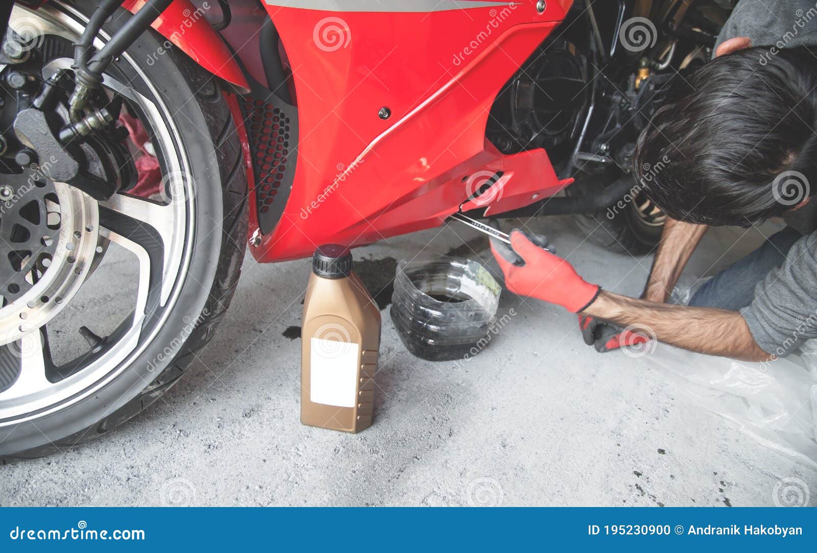 Change Motor Oil Motorcycle. Check and Maintenance Stock Photo - Image ...