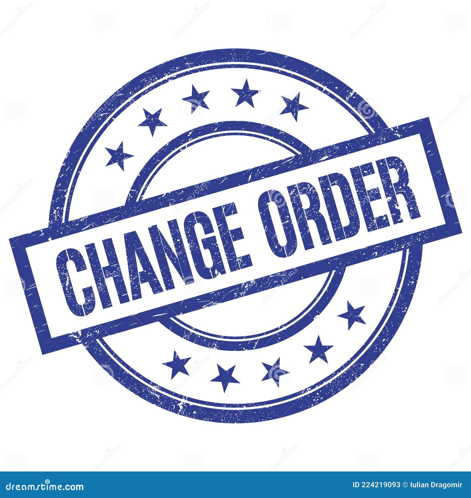CHANGE ORDER Text Written on Blue Vintage Round Stamp Stock ...