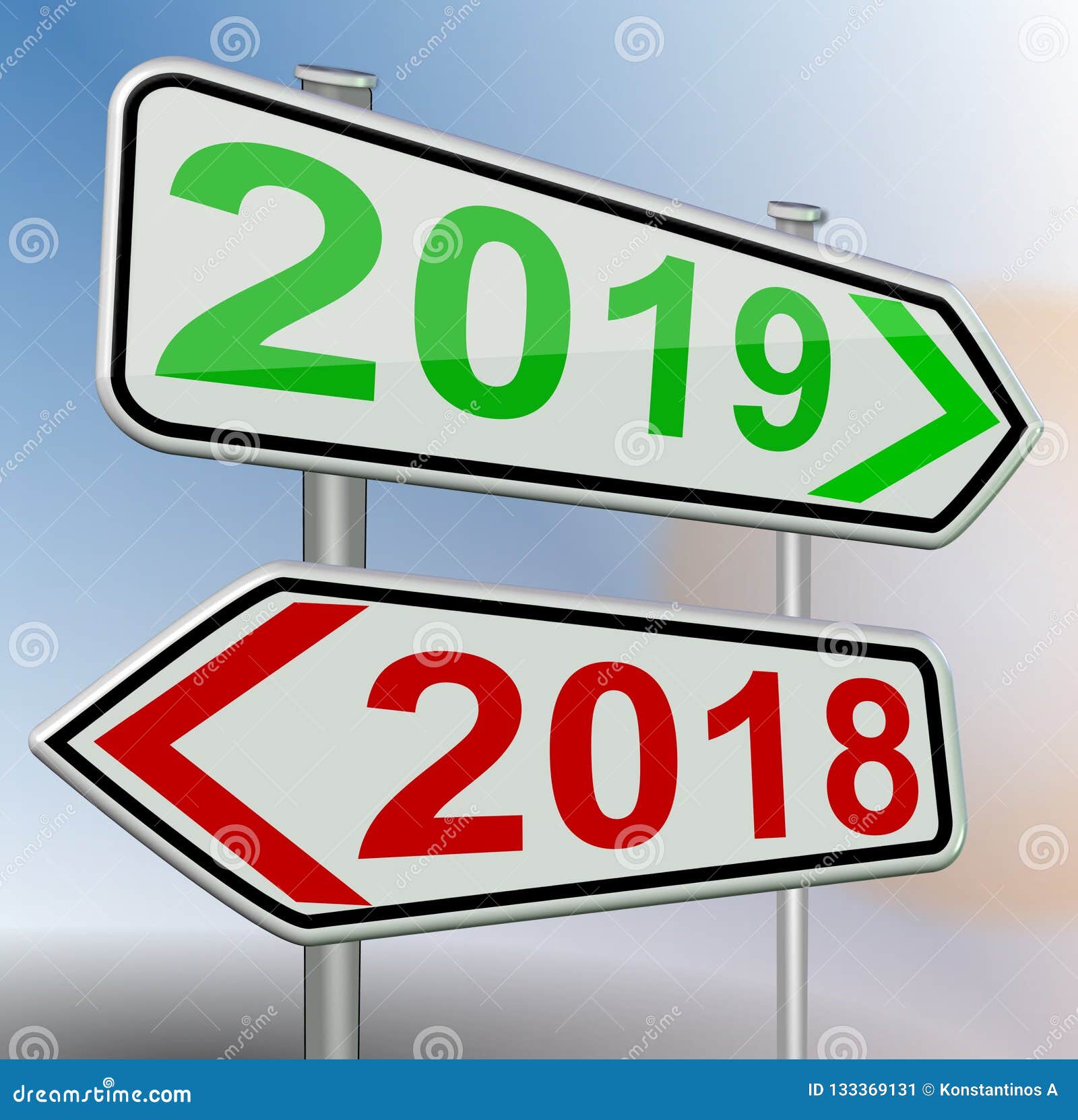 2019 2018 Change Road Sign Red Green 3d Rendering Stock Illustration ...