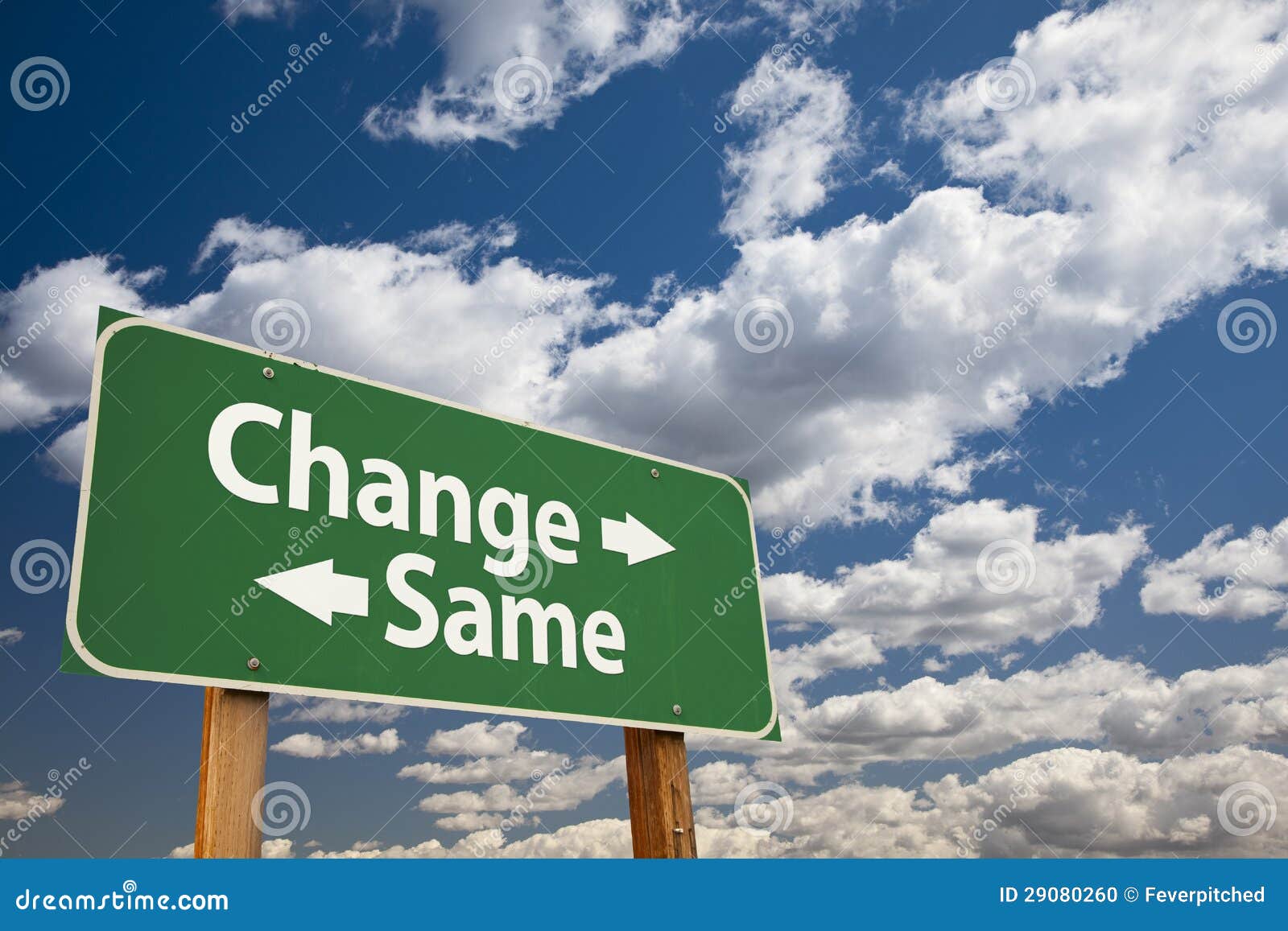 Change, Same Green Road Sign Over Clouds Stock Photo - Image of ...
