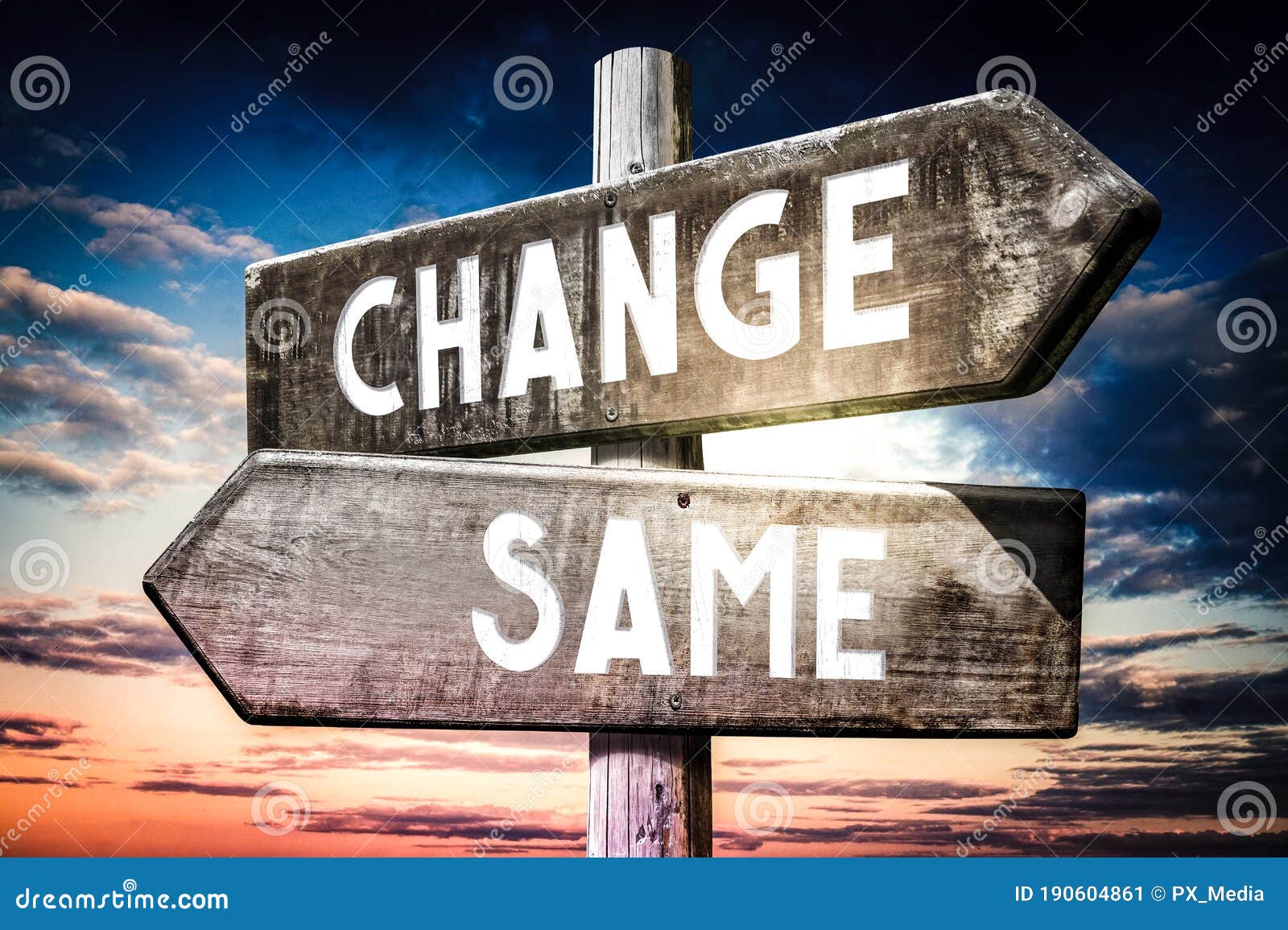 Change, Same - Wooden Signpost, Roadsign with Two Arrows Stock Image ...