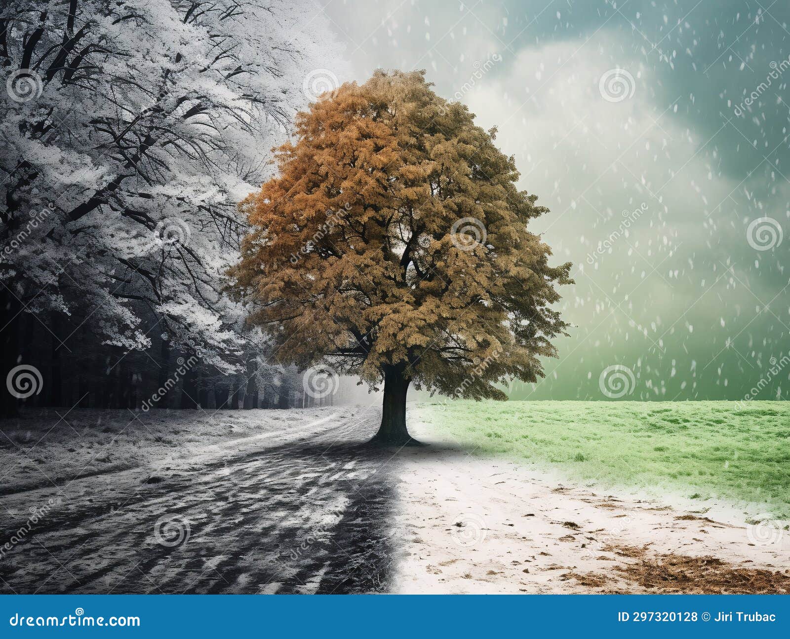 Change of Season from Winter Landscape To Summer in a Landscape Stock ...