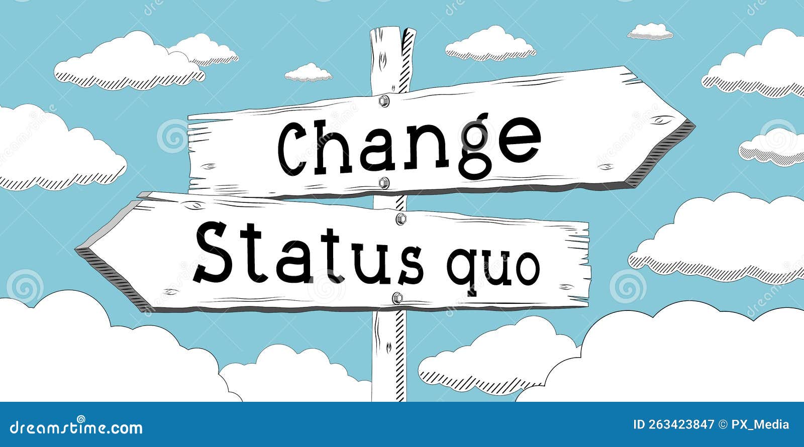 Change, Status Quo - Outline Signpost with Two Arrows Stock ... Change, Status Quo - Outline Signpost with Two Arrows Stock ...