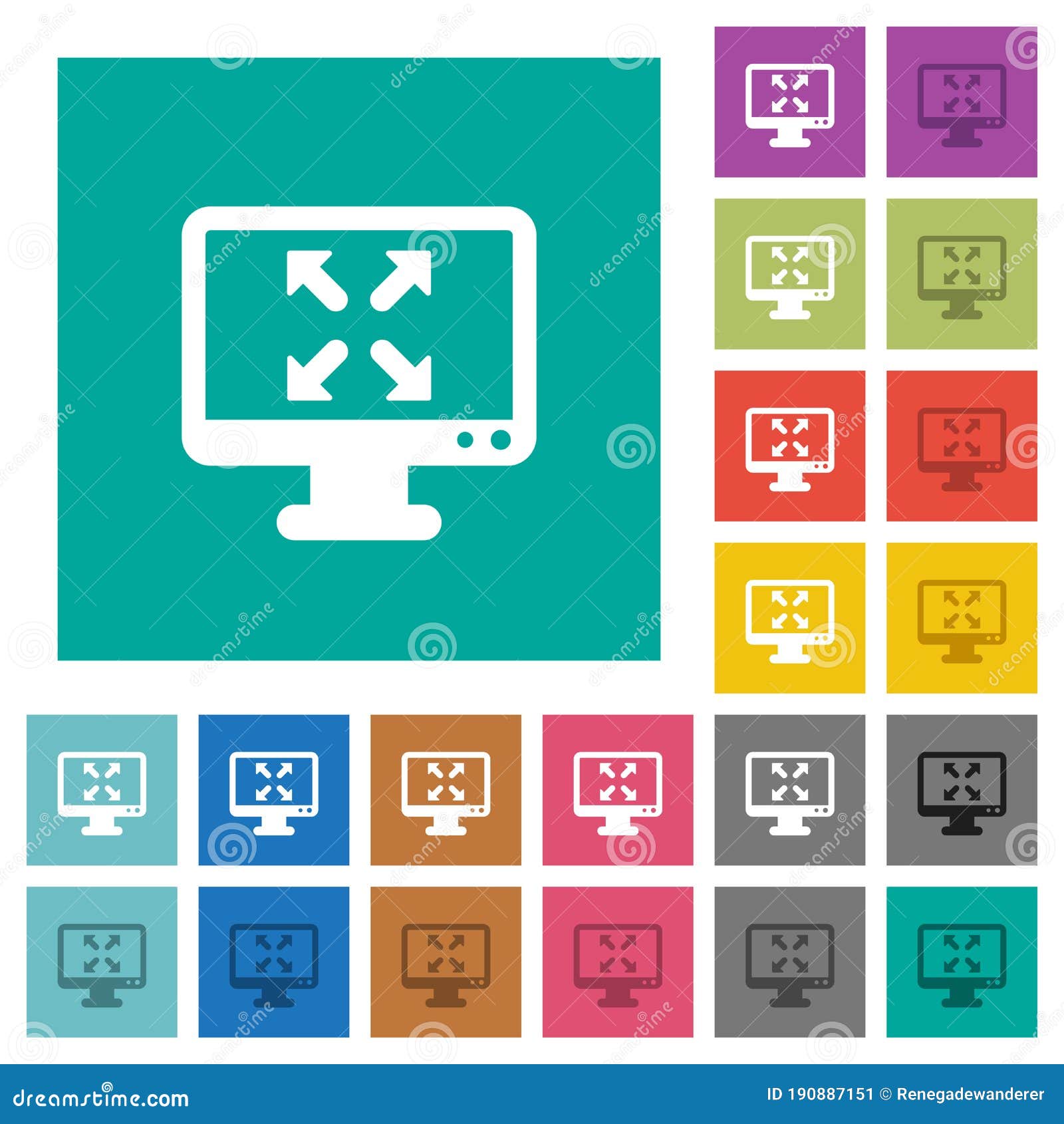Change To Fullscreen View Square Flat Multi Colored Icons Stock Vector ...