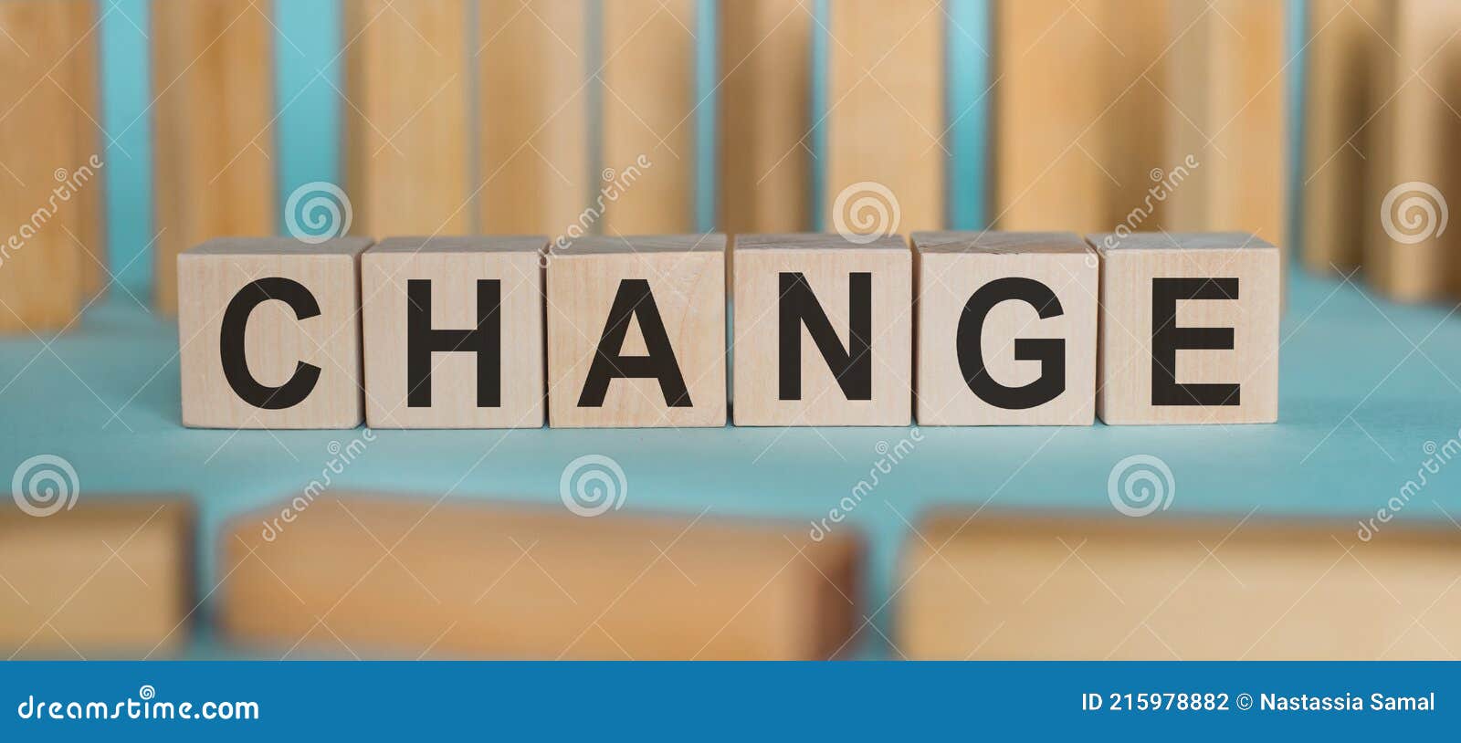 CHANGE Word Written on Wooden Blocks on Light Blue Background Stock ...