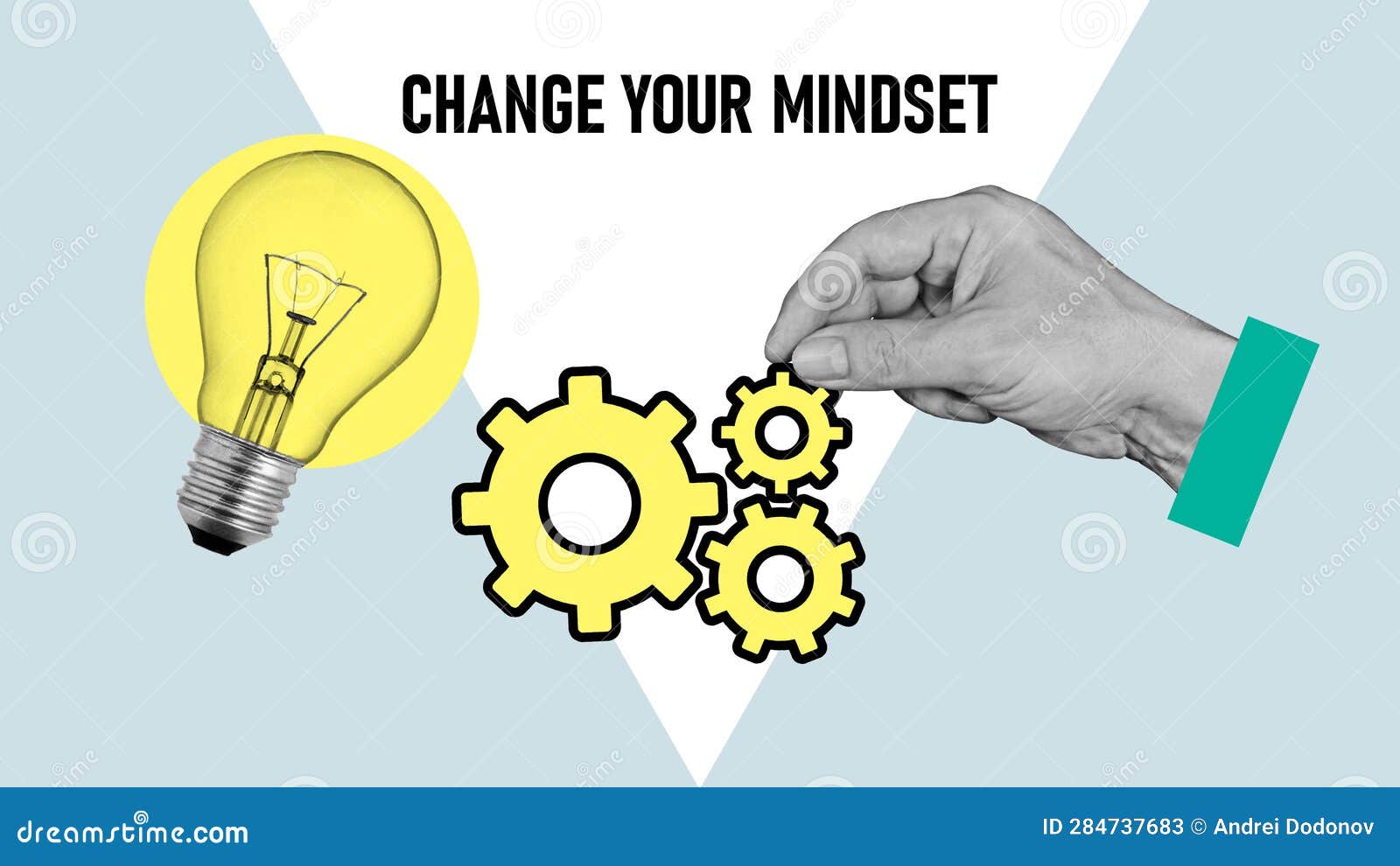 Change Your Mindset is Shown Using the Text and Photo of Lamp and Gears ...