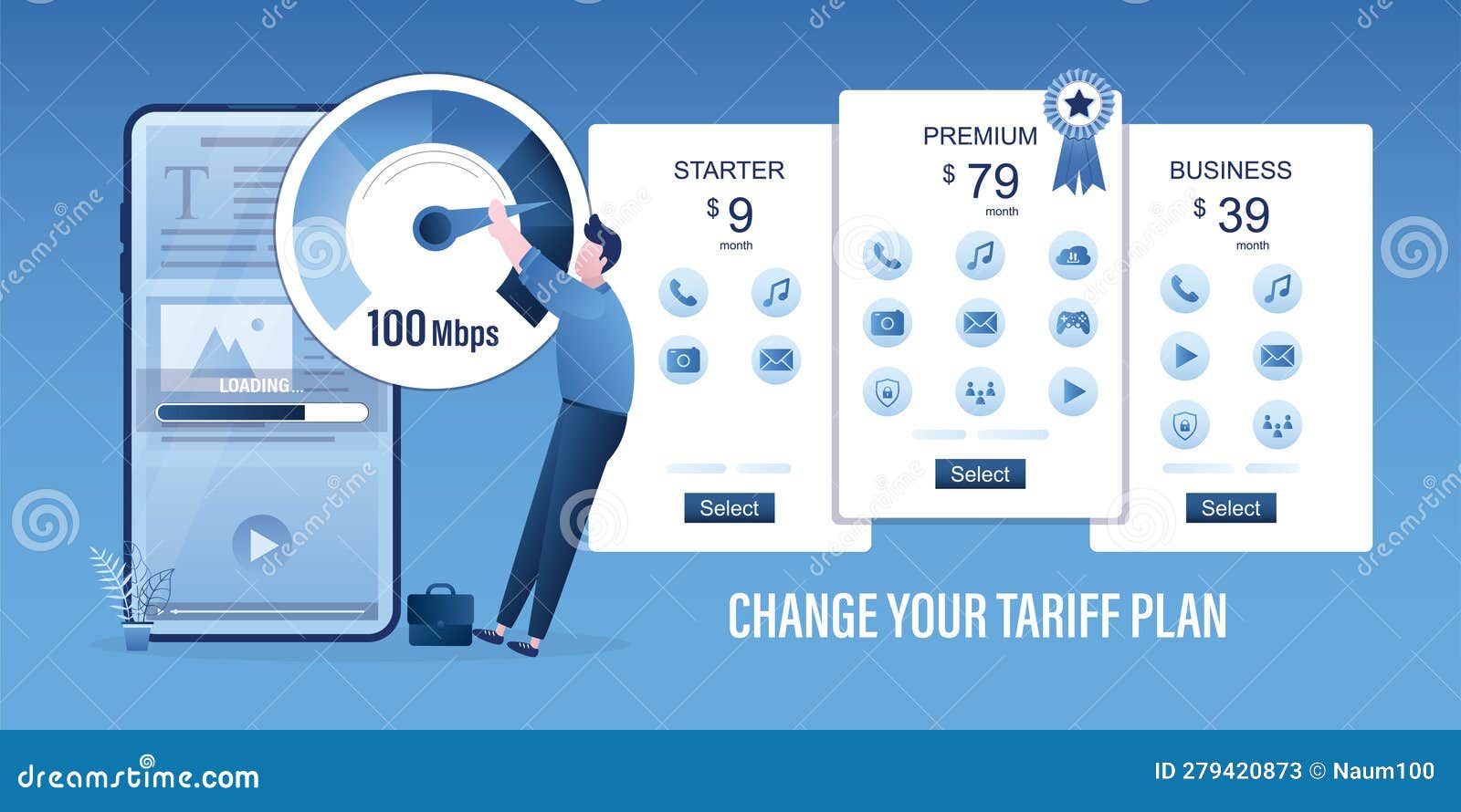 Change Your Tariff Plan, Horizontal Banner Template. Smartphone with ...
