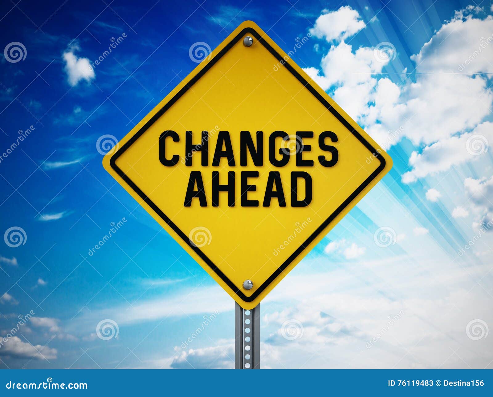 Changes Ahead Sign Against Blue Sky. 3D Illustration Stock Illustration ...