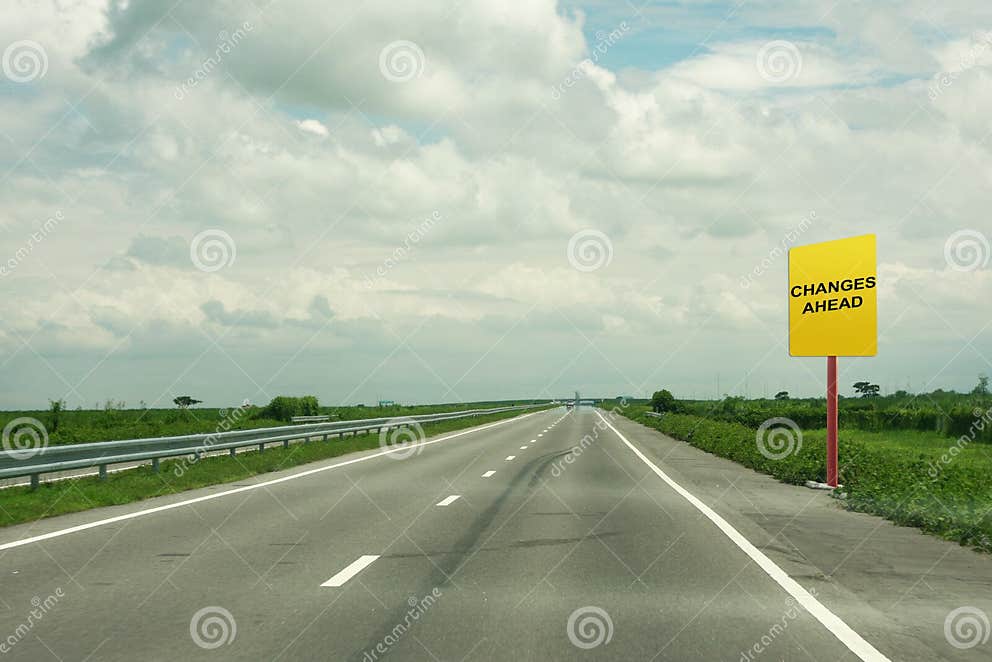 Changes Ahead Sign Post in a Highway Stock Image - Image of choice ...