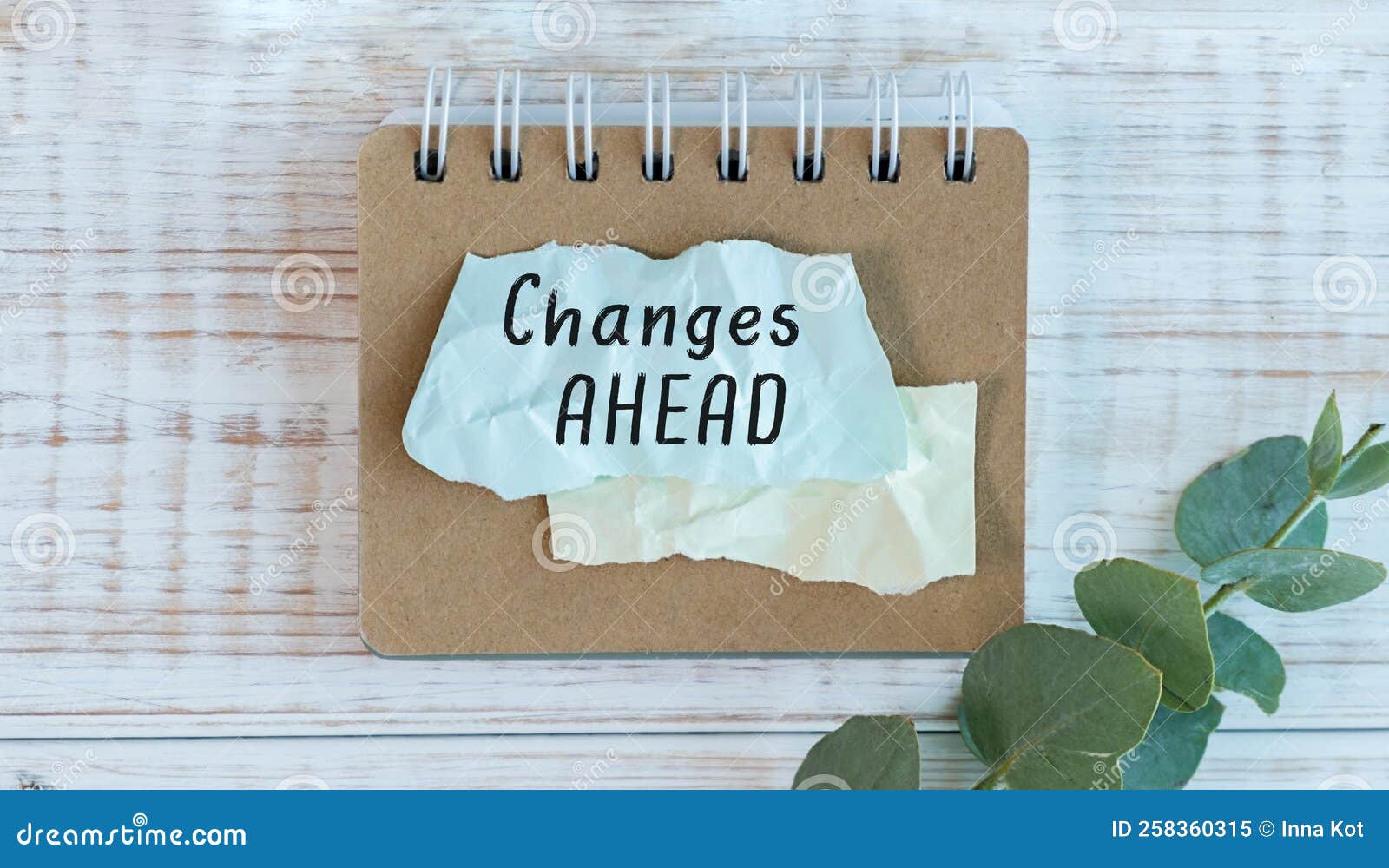 CHANGES AHEAD Text, Written on Sticker with Green Eucalyptus Branch ...