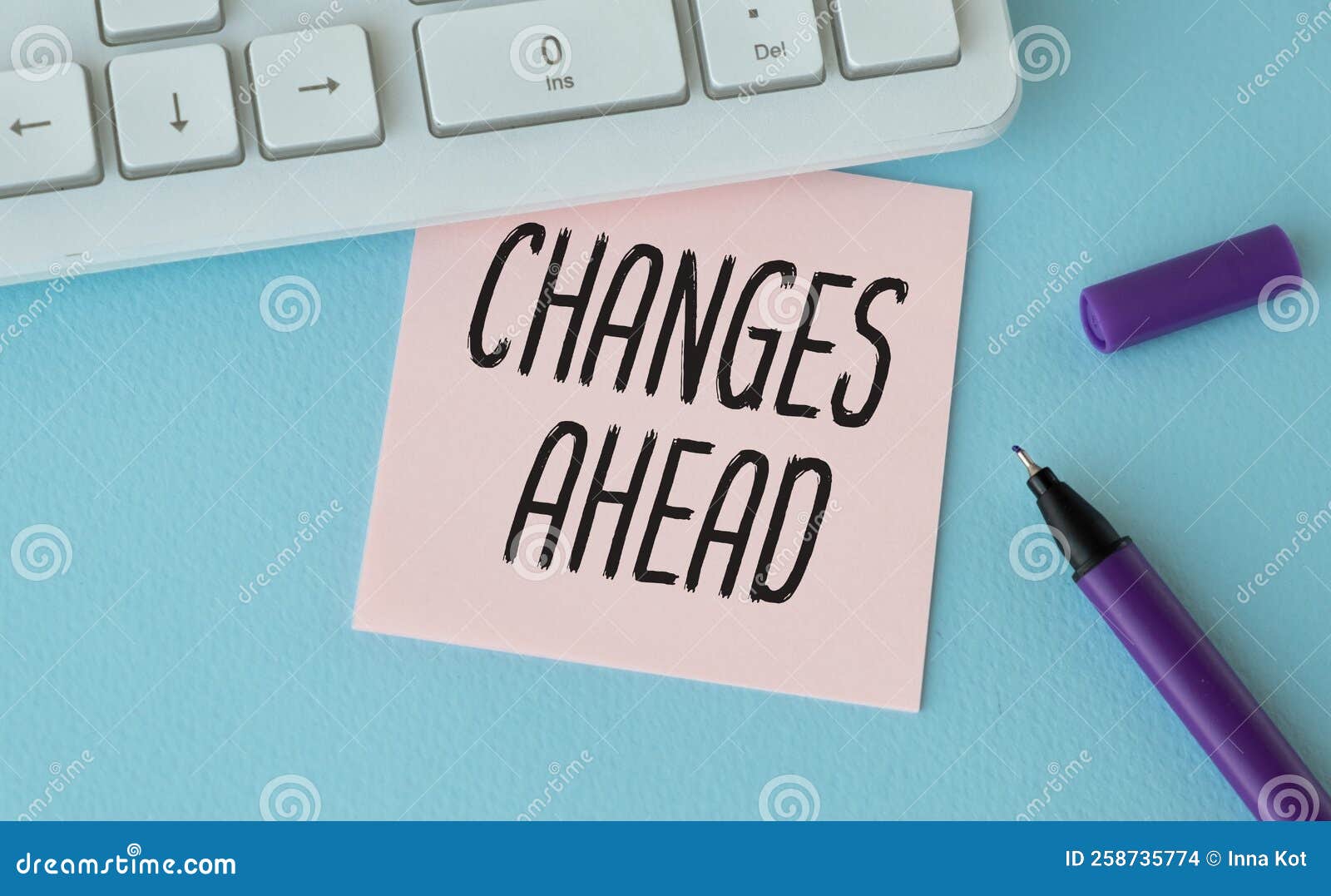 CHANGES AHEAD Text Written on Sticky on Chart with Keyboard and Pen ...