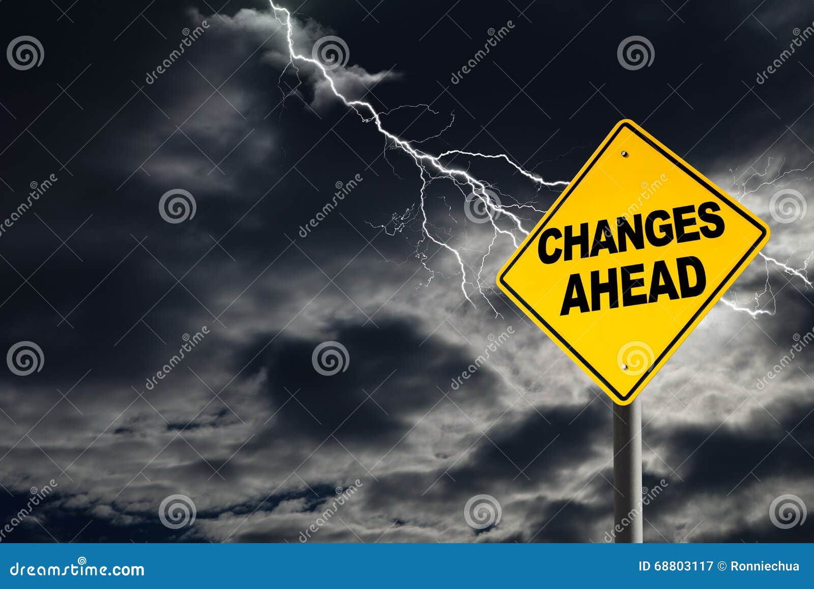 Changes Ahead Warning Sign in Thunderous Background Stock Image - Image ...
