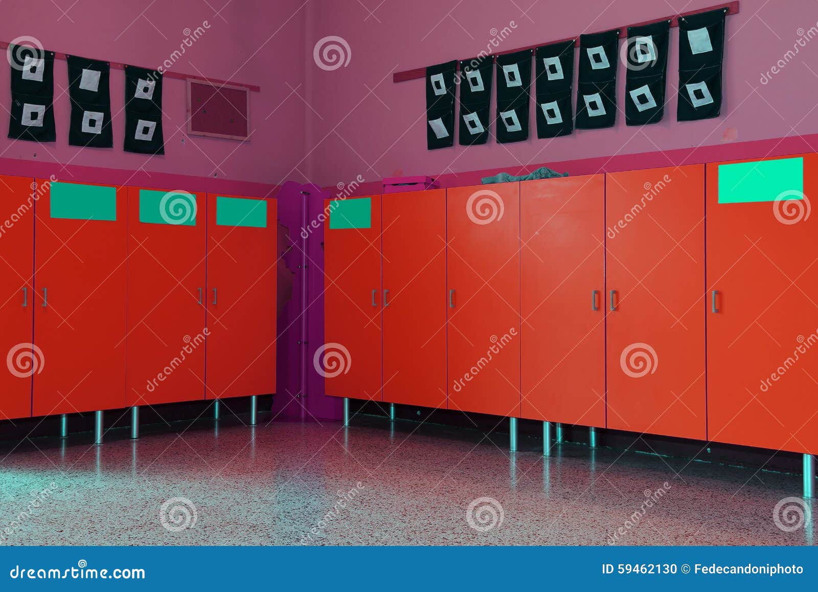 Changing Rooms and Lockers of Kindergarten for Children Stock Photo ...