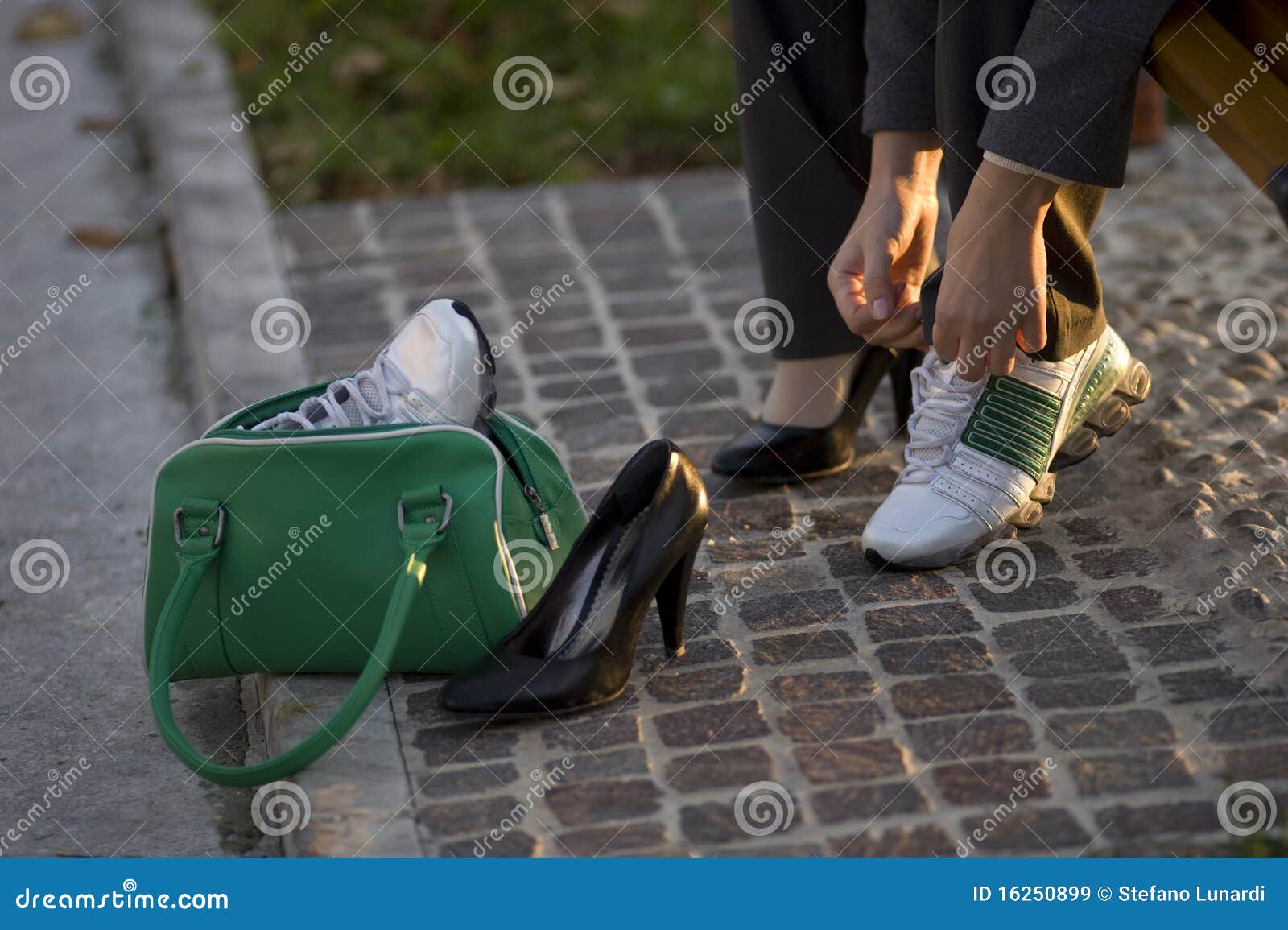 Changing shoes stock image. Image of high, sitting, adult - 16250899