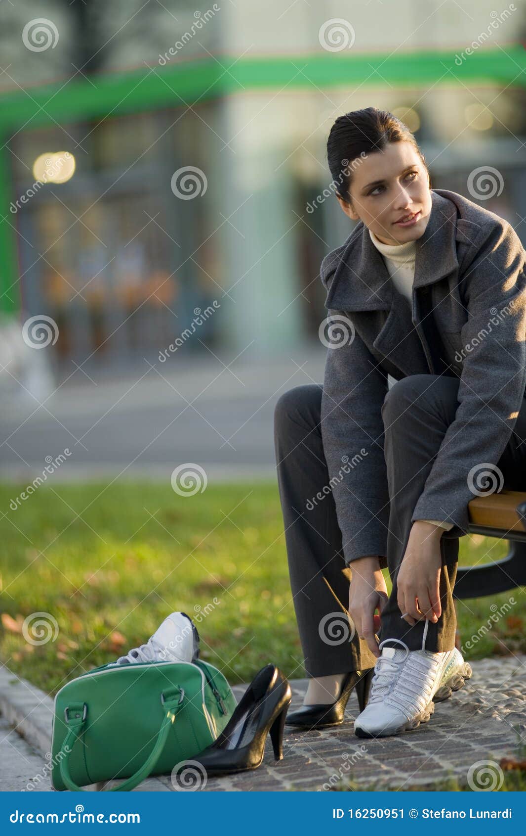 Changing shoes stock image. Image of women, heels, bench - 16250951