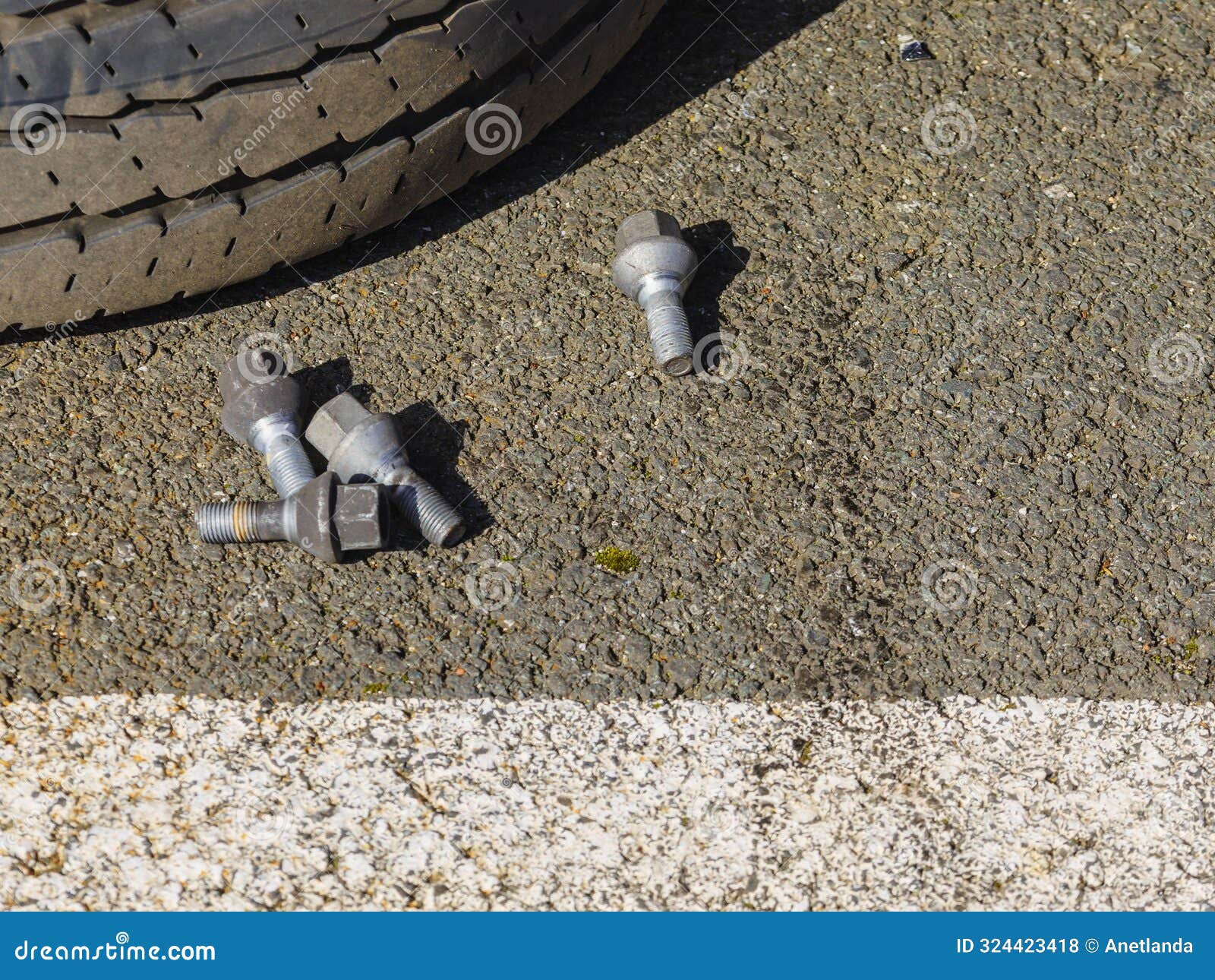 Changing tire car on road stock photo. Image of repair - 324423418
