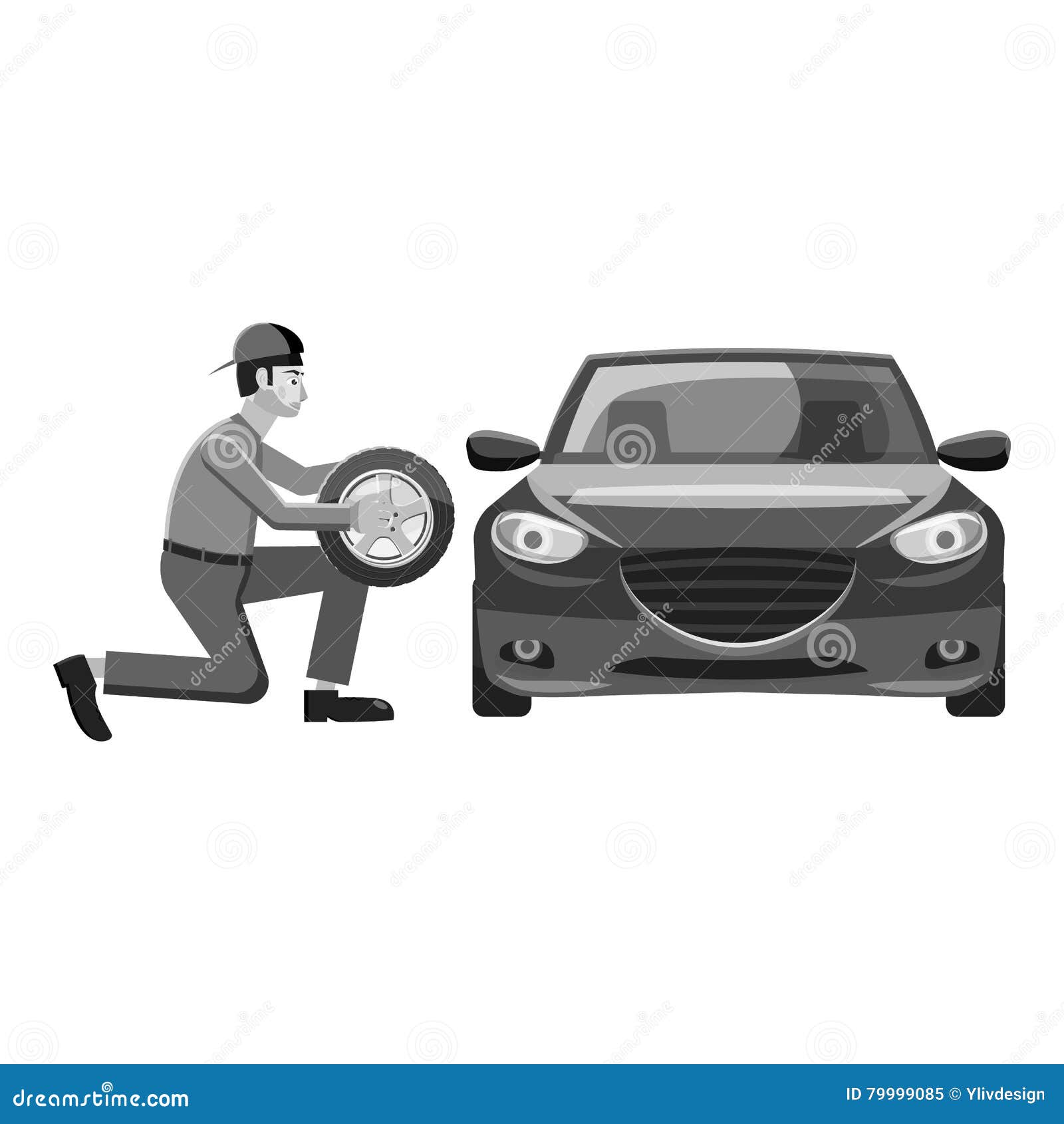 Changing Wheel on Car Icon, Gray Monochrome Style Stock Vector ...