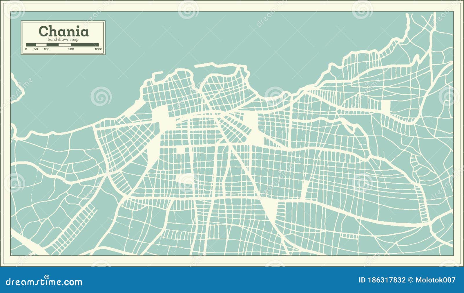 Chania Greece City Map In Black And White Color In Retro Style. Outline ...