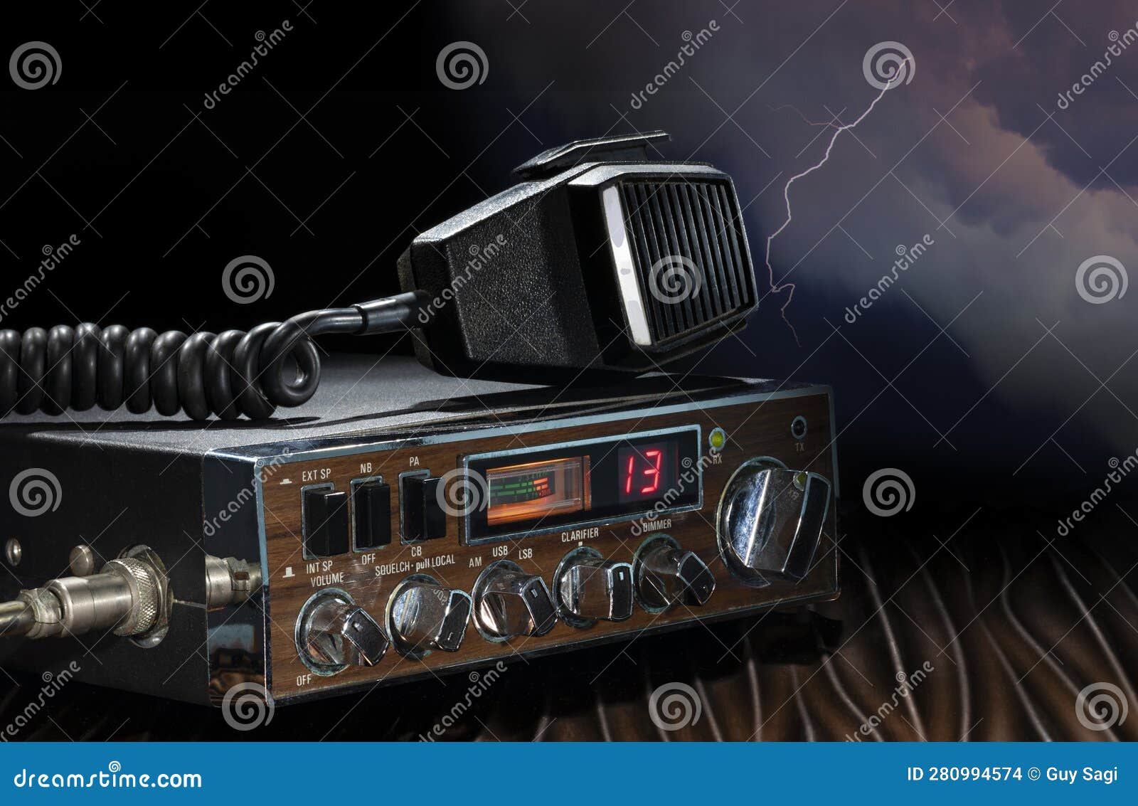 Channel 13 on a CB Radio with Lightning Behind Stock Photo - Image of ...