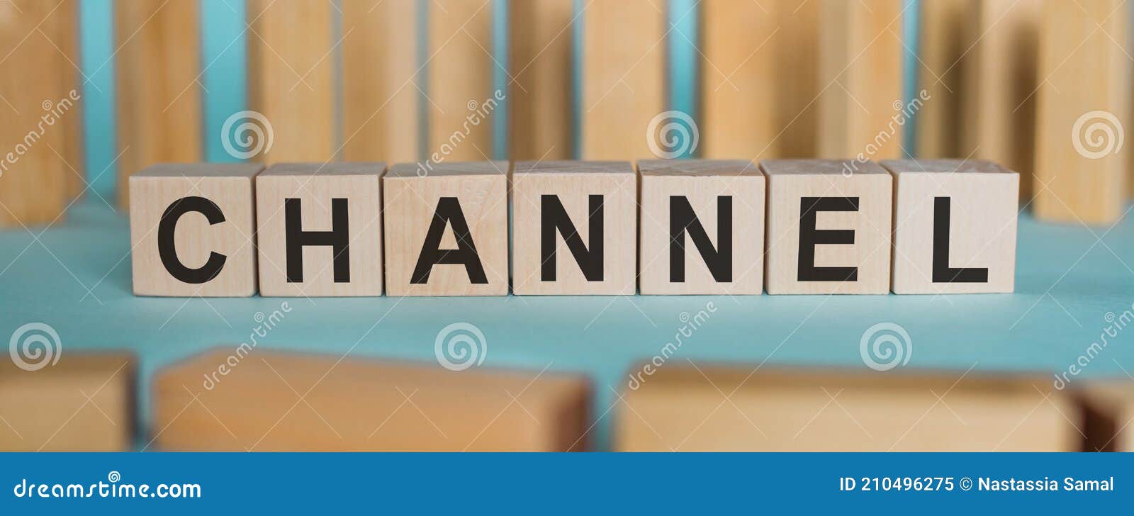 CHANNEL Word Written on Wooden Blocks on Light Blue Background Stock ...