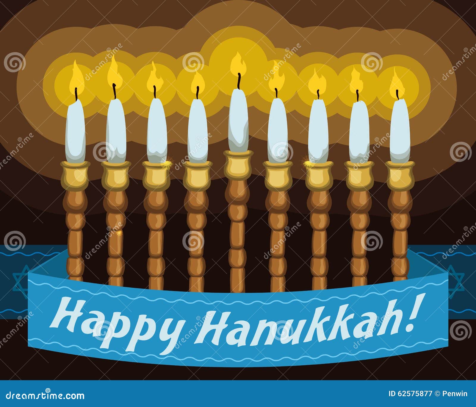 Chanukiah Lighted with Blue Ribbon, Vector Illustration Stock Vector ...