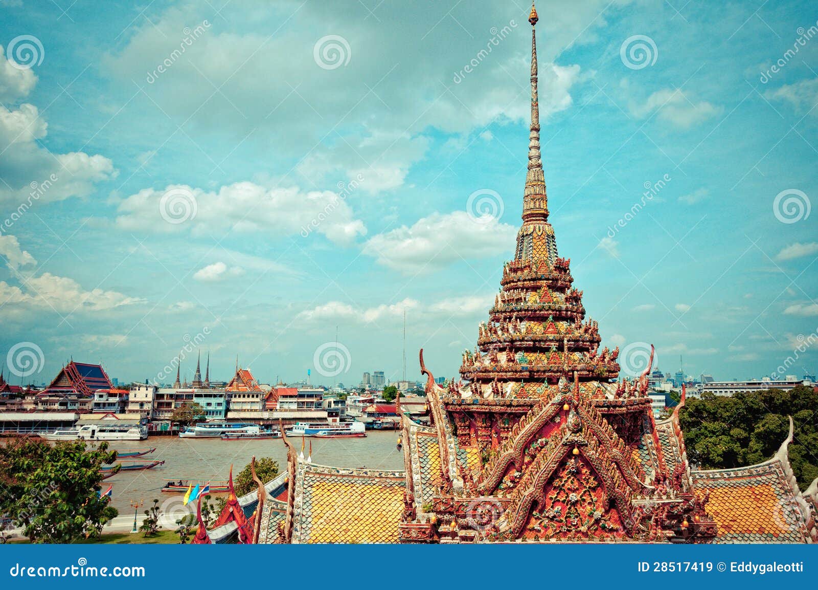 Chao Praya River and Temple in Bangkok Stock Image - Image of cityscape ...