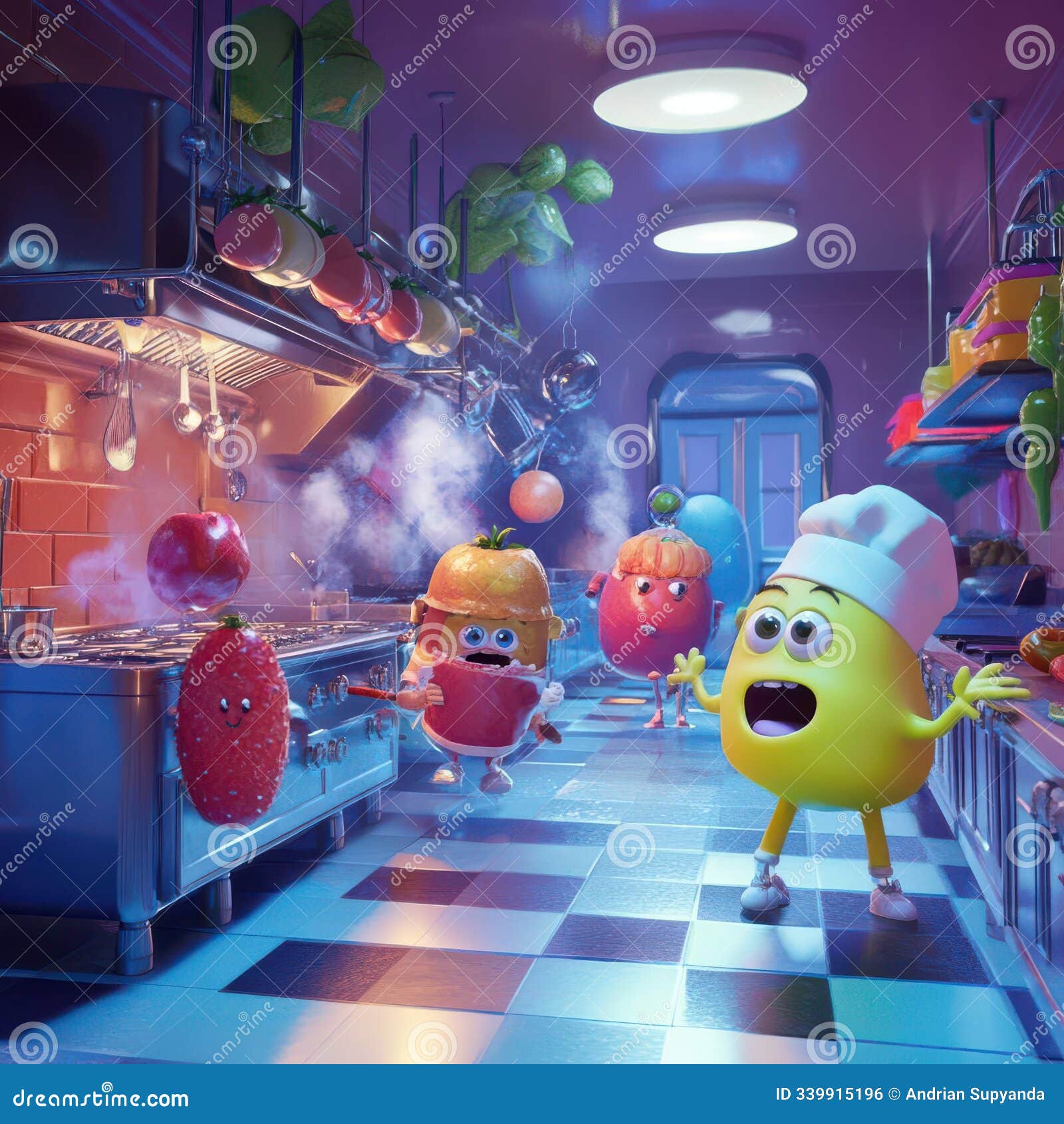 Chaos in the Kitchen, a 3D Animation of Food Characters Stock Photo ...