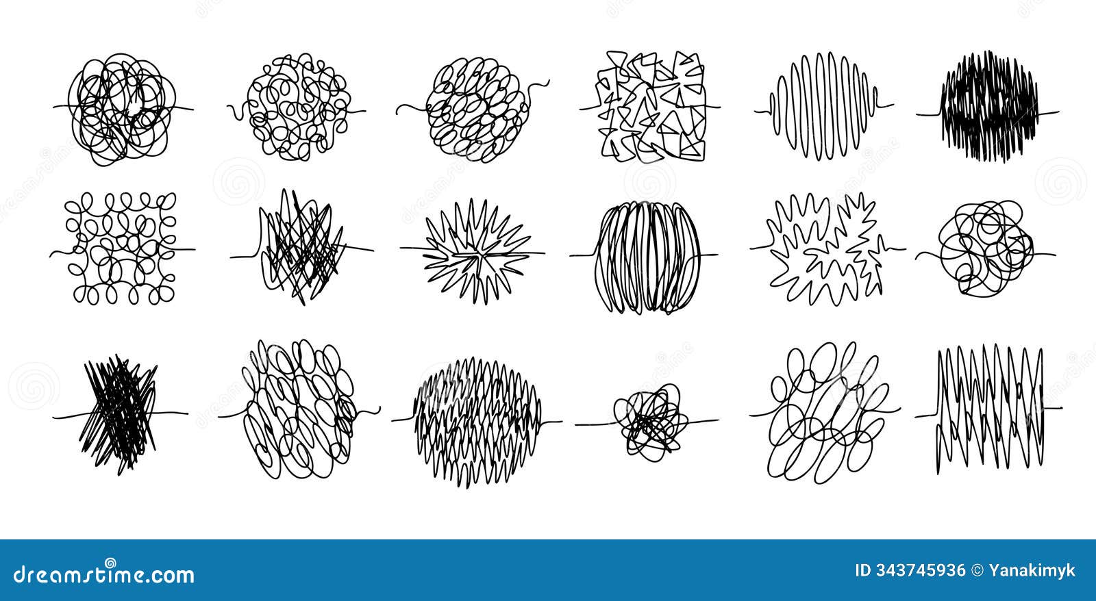 Chaos Lines Doodle Set. Hand Drawn Tangled Clew. Insane Scribble Lines ...