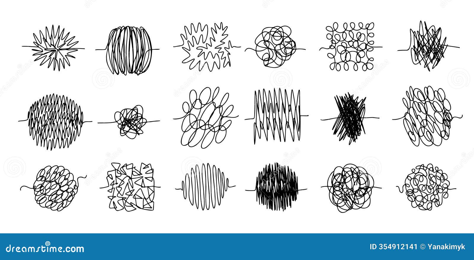 Chaos Lines Doodle Set. Hand Drawn Tangled Clew. Insane Scribble Lines ...