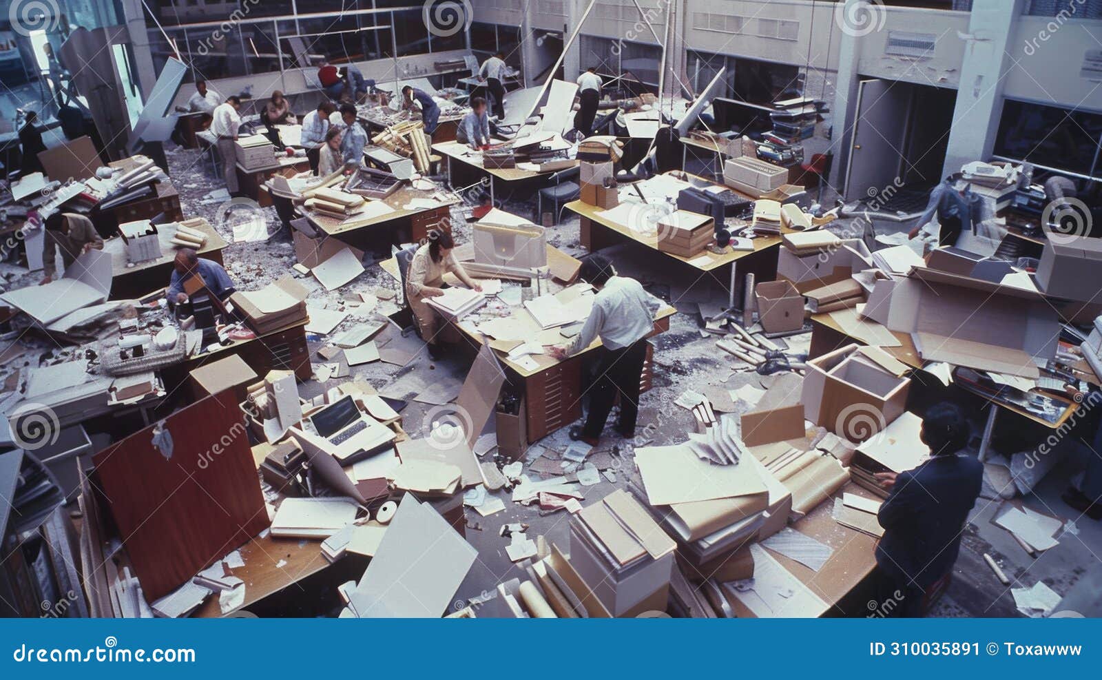 Chaos in Office Building Interior during an Earthquake Stock Image ...