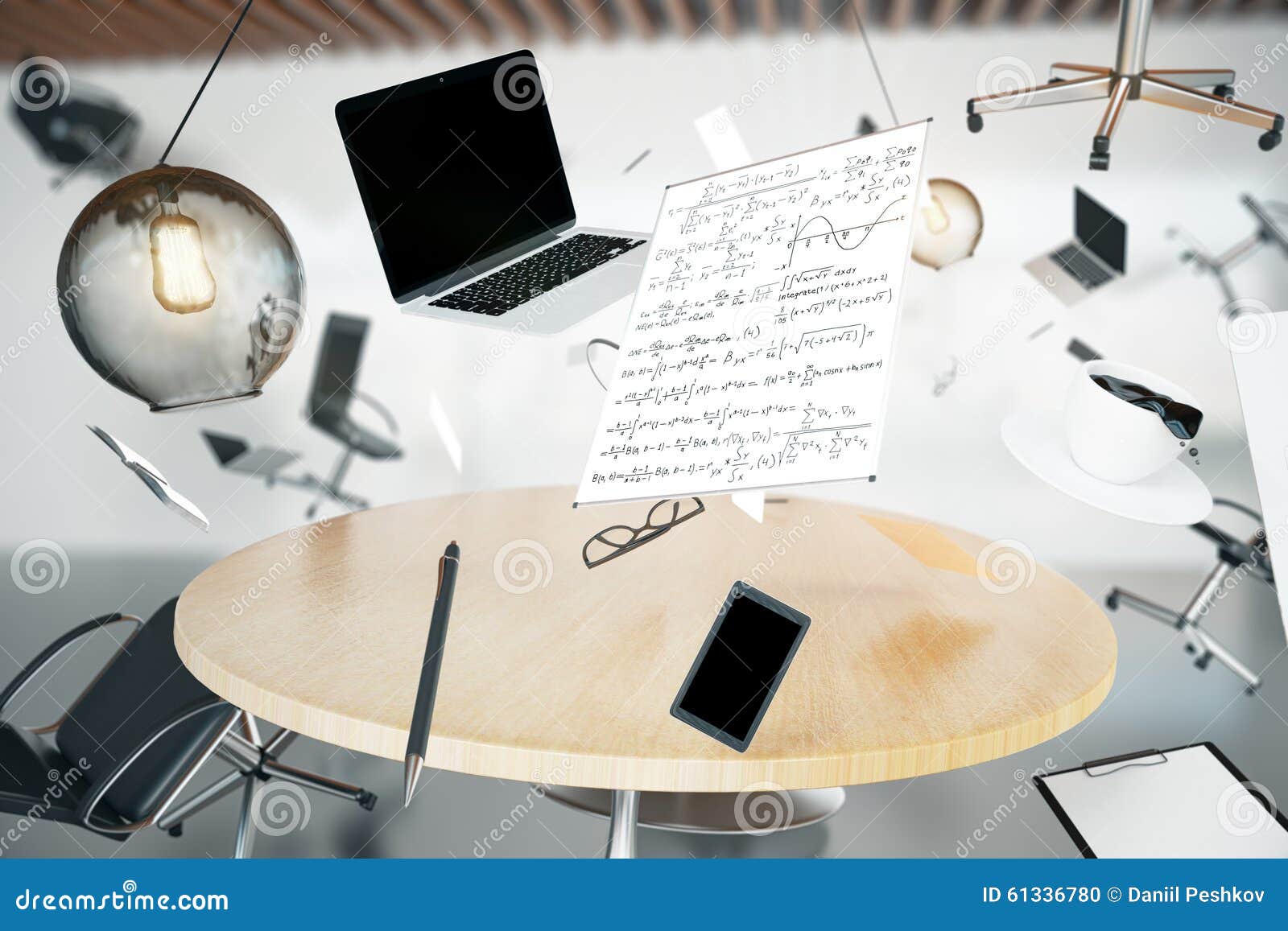 Chaos in the Office with Flying Objects and Furnishings Stock Photo ...