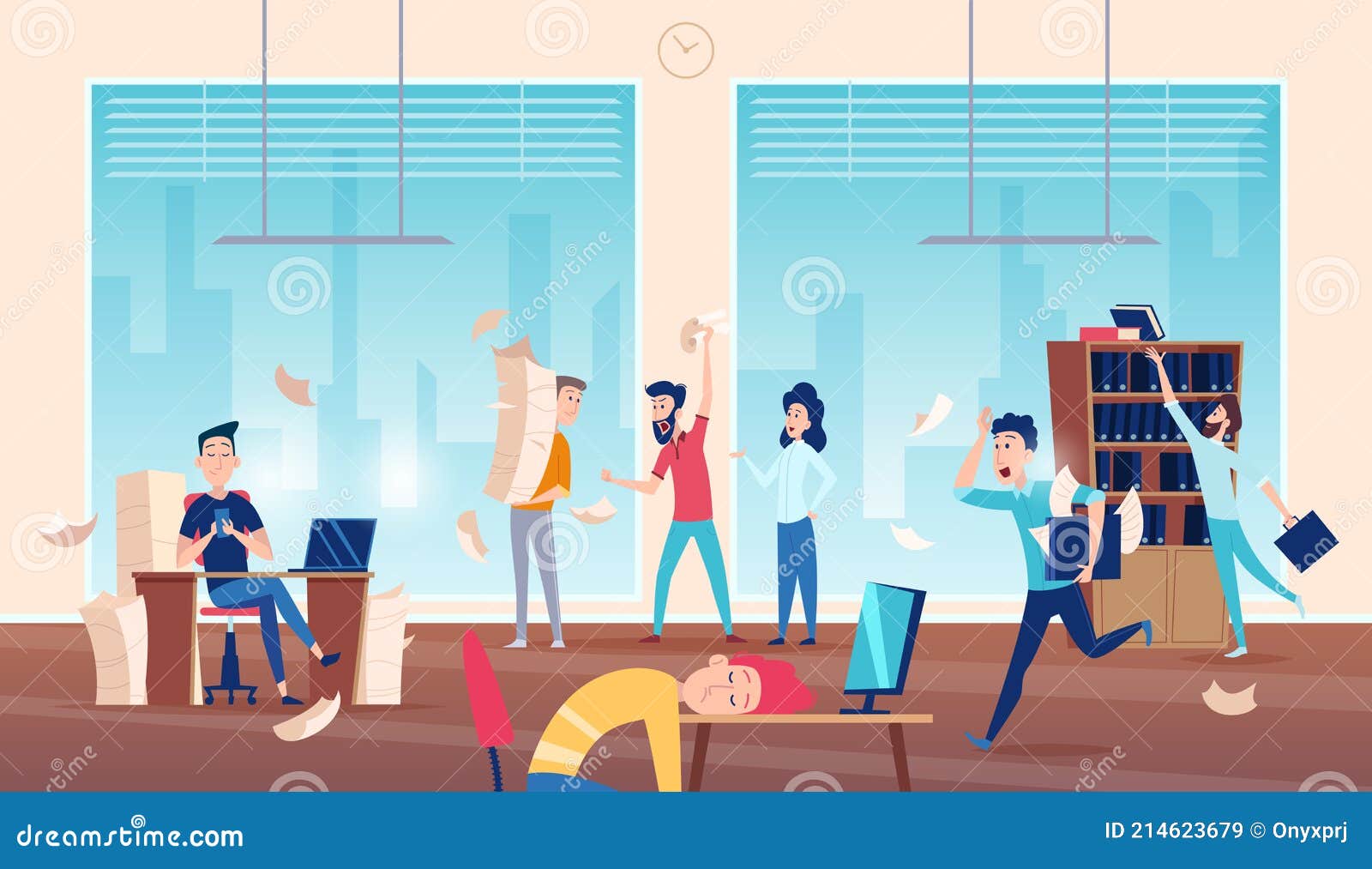 Chaos In Office. Unorganized Business Boring Asleep Managers Daily ...
