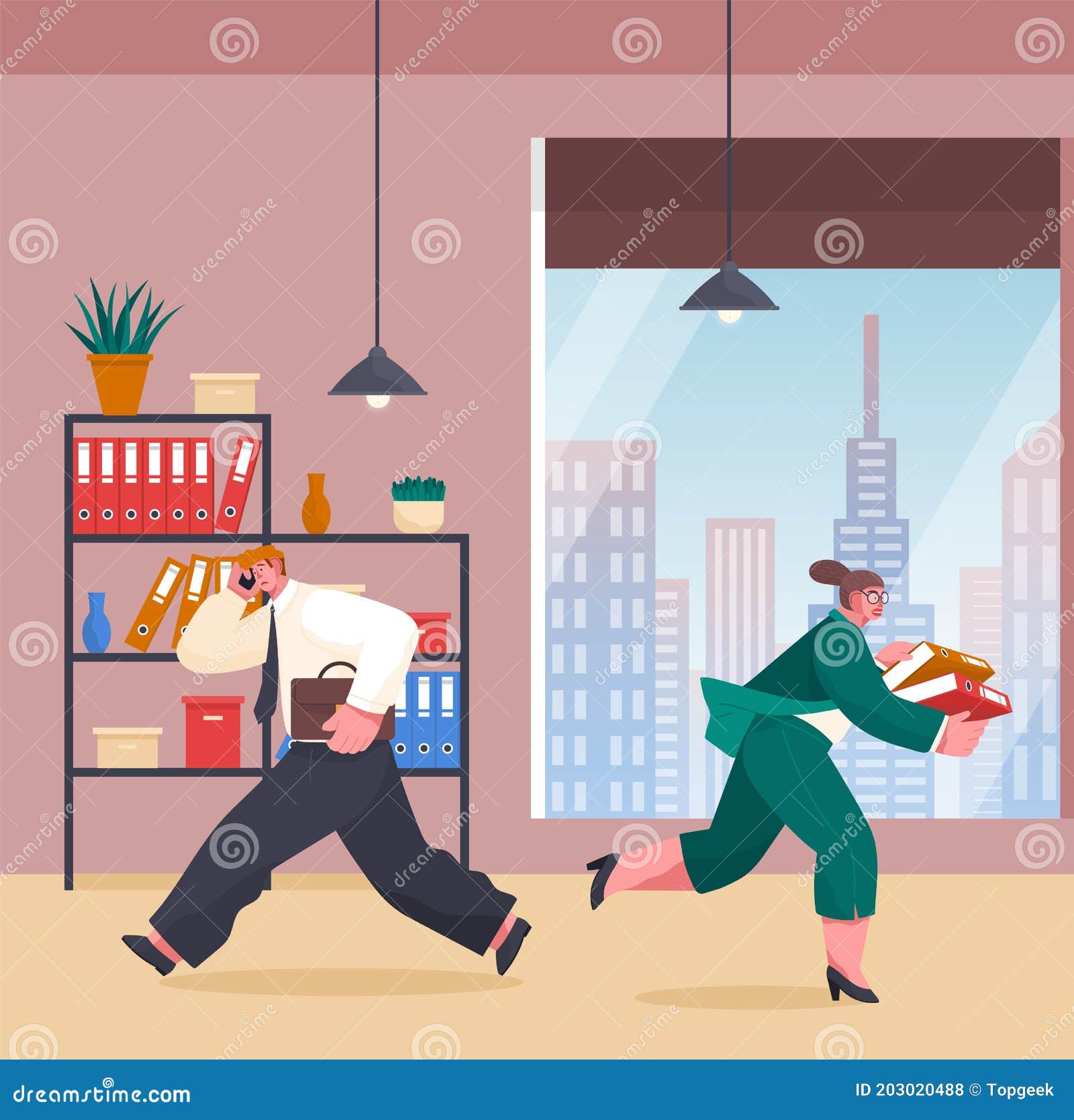 Man with Phone Calling, Woman with Folders, People Running, Chaos in ...