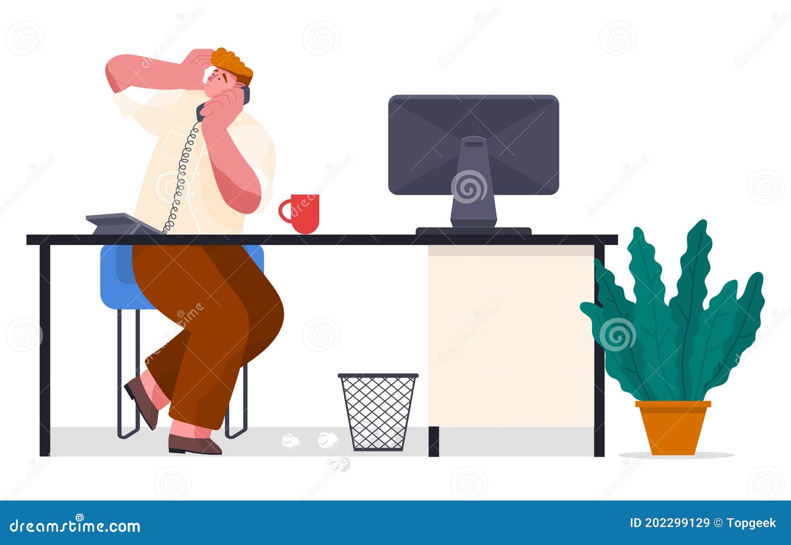 Chaos In Office, Office Worker With Phone Scared Looking, Worker ...