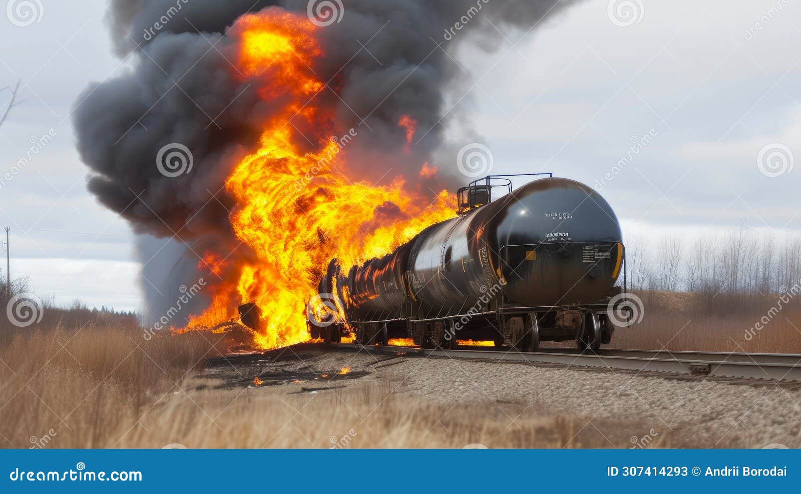 Chaos Unleashed: Train Wreck And Hazardous Materials Ignite. Royalty ...