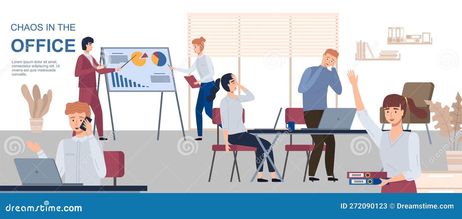Chaos at Workplace. Office Team in Panic Stock Vector - Illustration of ...