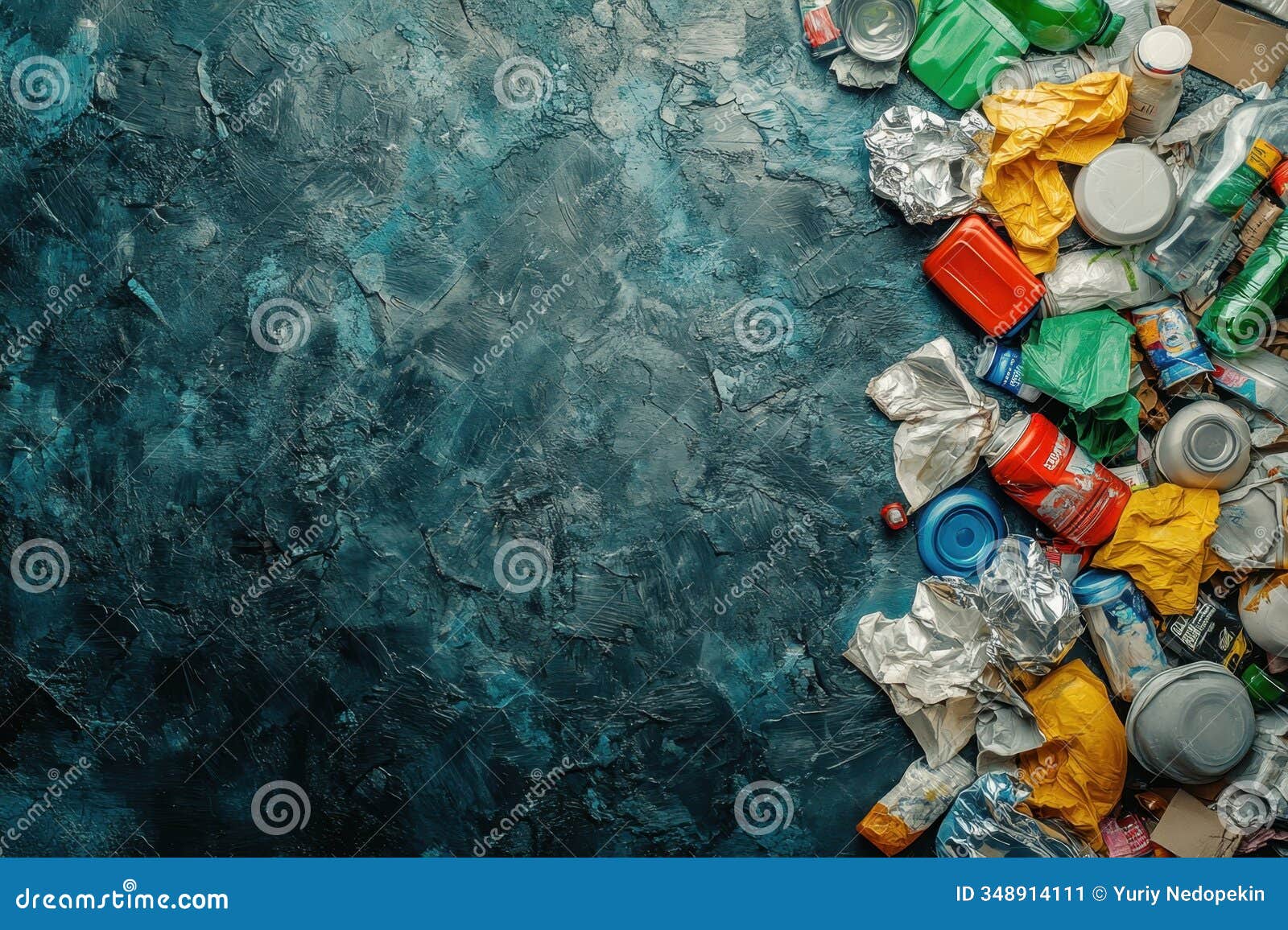 A Chaotic Arrangement of Assorted Plastic, Metal, and Paper Waste on a ...