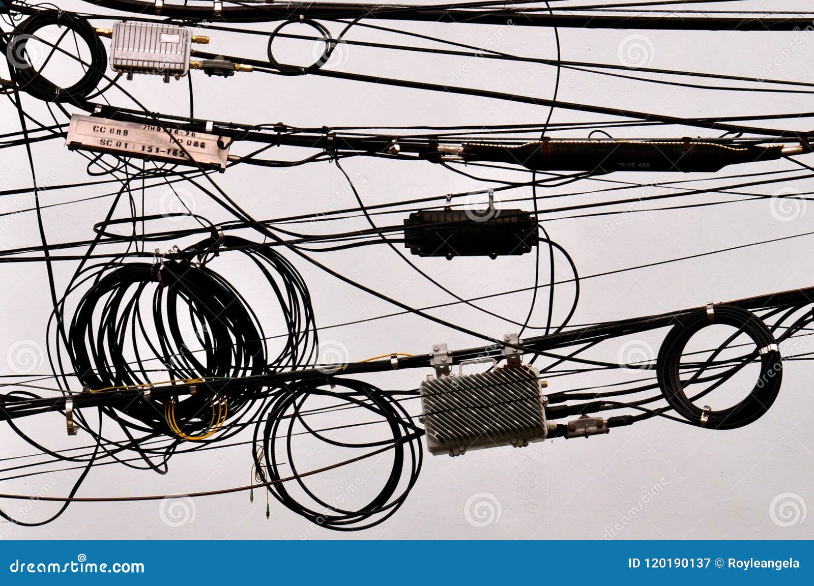 Chaotic Array of Telecommunication Wires Stock Image - Image of post ...