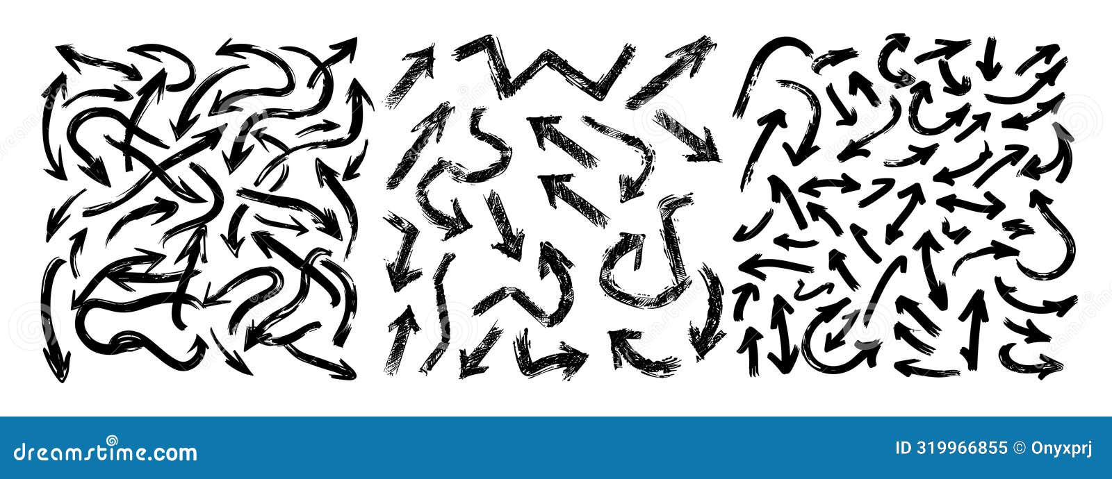 Chaotic Arrows Ink Sketch Vector Set. Doodle Tangled Grunge Complex ...