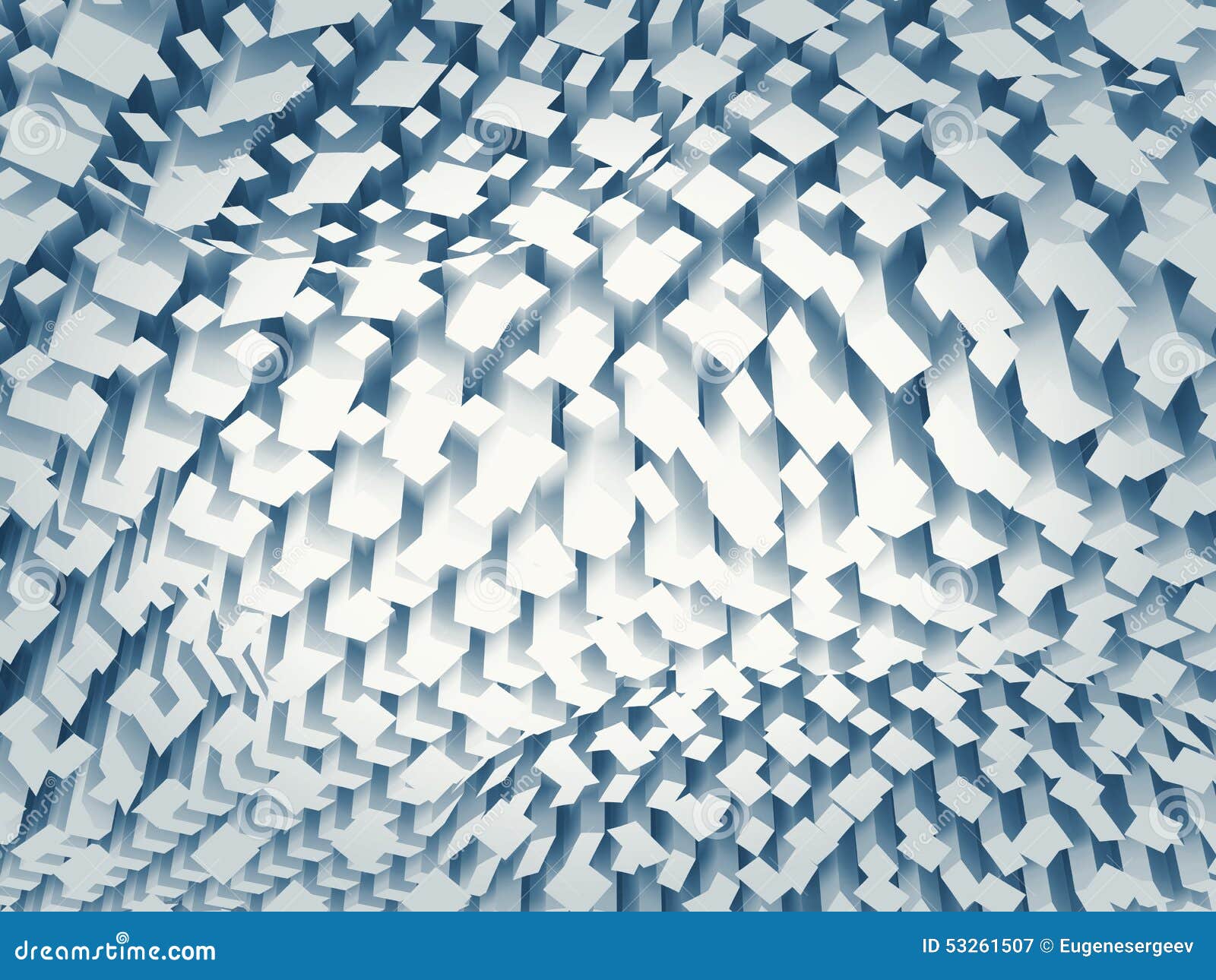 Chaotic Blue Square Pattern on a Curved Surface, 3d Stock Illustration ...