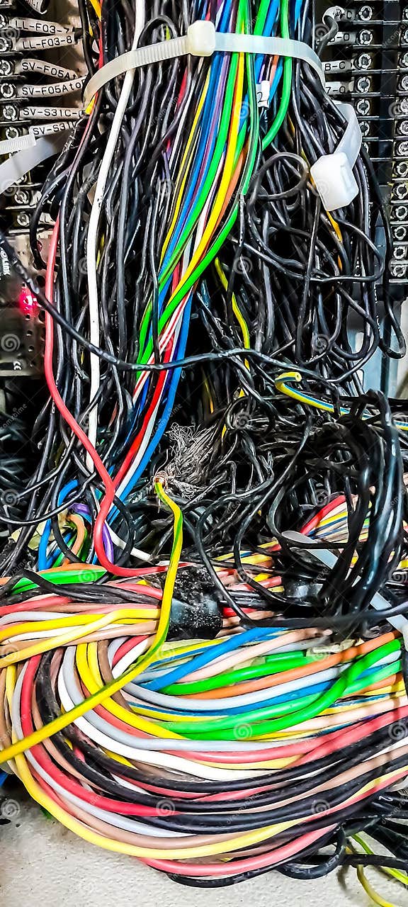 A Chaotic Cable Installation in a PLC Panel Stock Photo - Image of ...