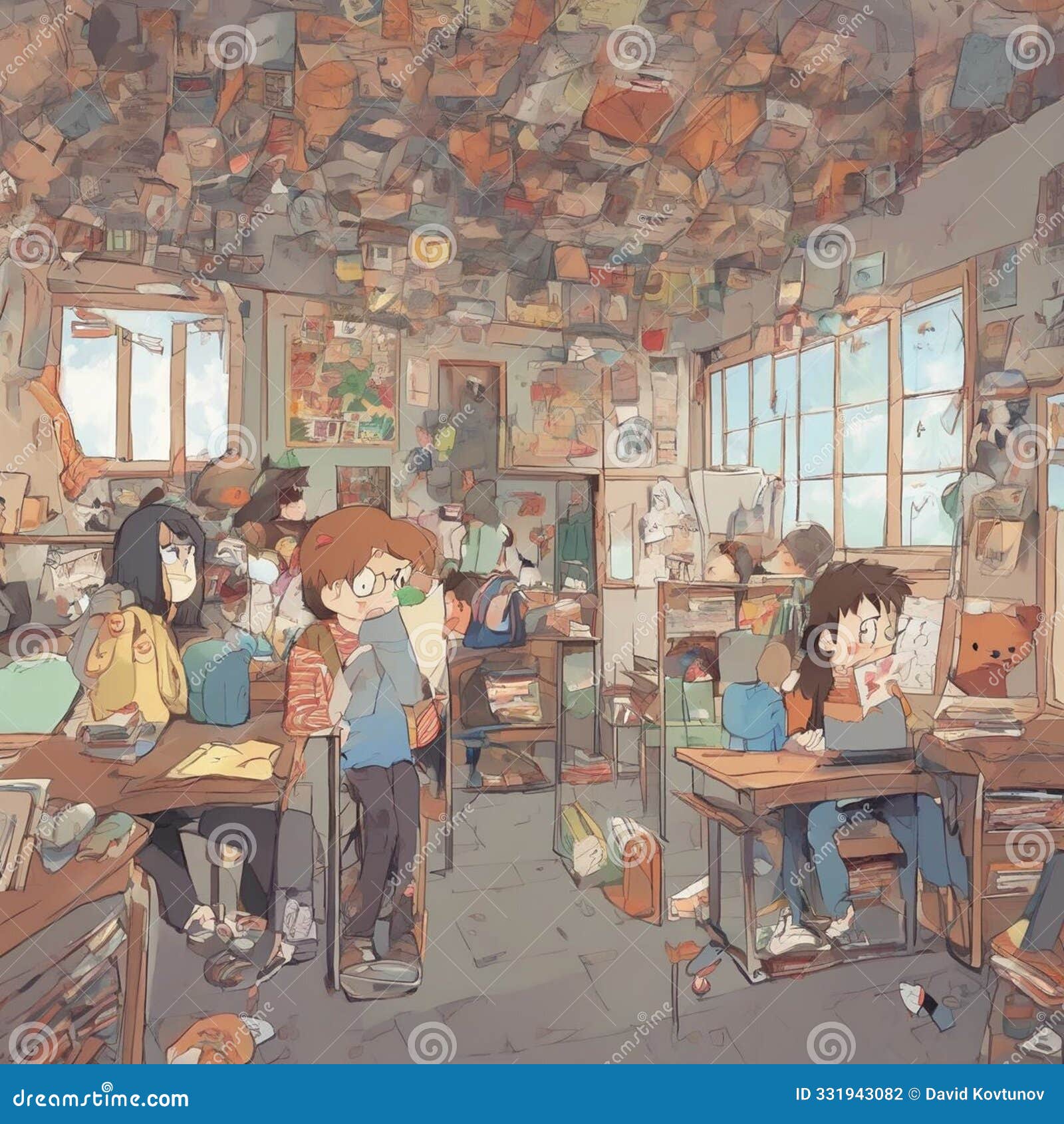"the Chaotic Classroom" Stock Illustration - Illustration of walls ...