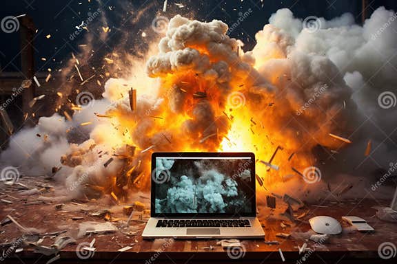 Chaotic Computer Desktop Exploding. Generate Ai Stock Photo - Image of generated, danger: 294103964