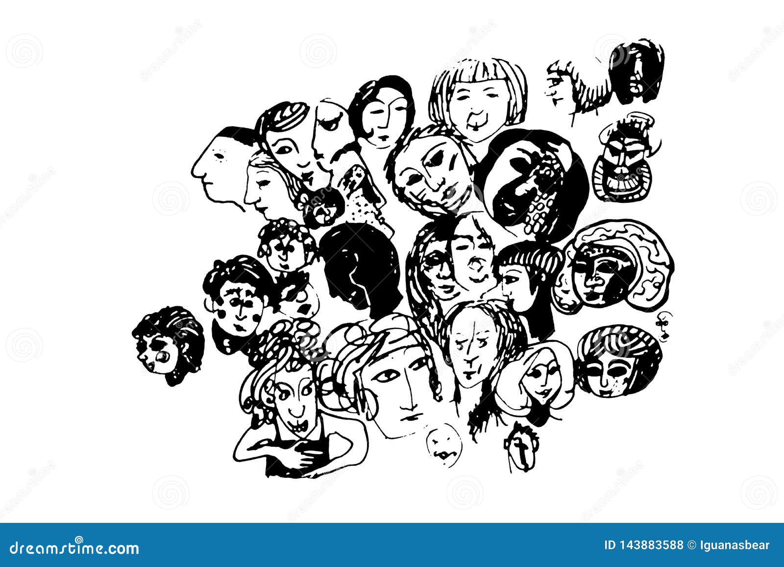 Chaotic Drawing of Stylized Human Heads Stock Illustration ...