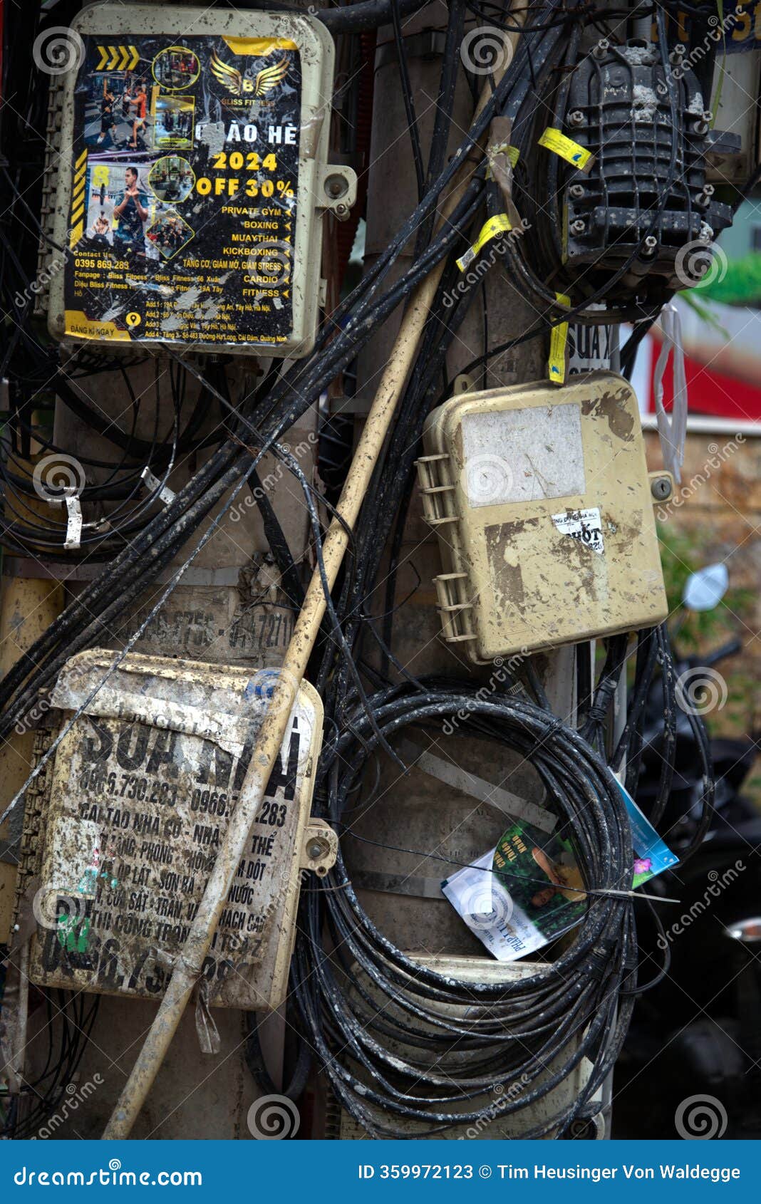Chaotic Electrical Wiring on a Building Connection Stock Image - Image ...