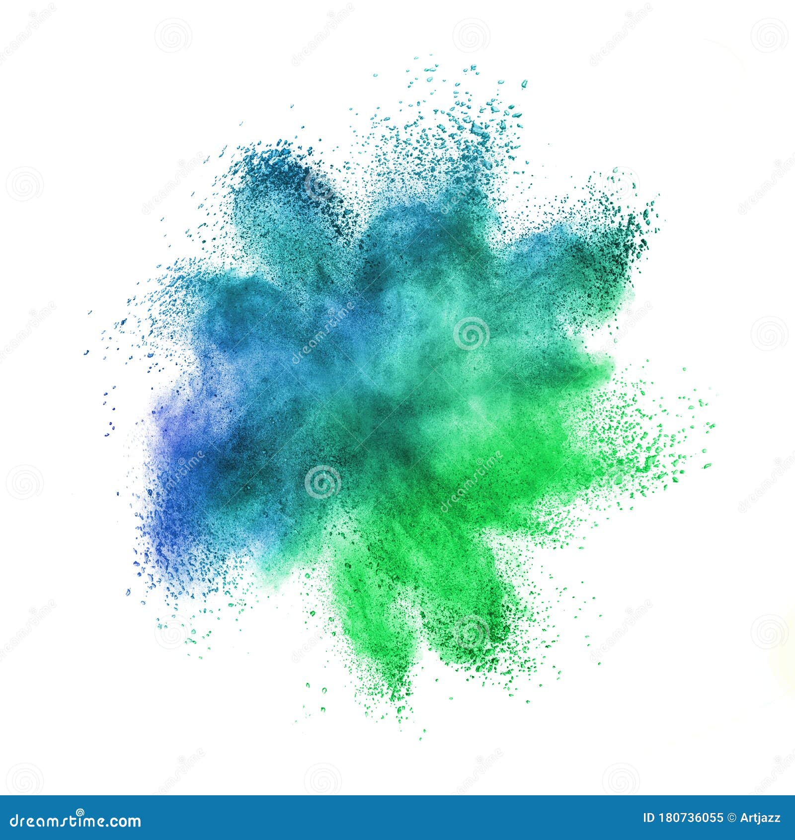 Chaotic Explosion In Blue-green Colors On A White Background. Royalty ...